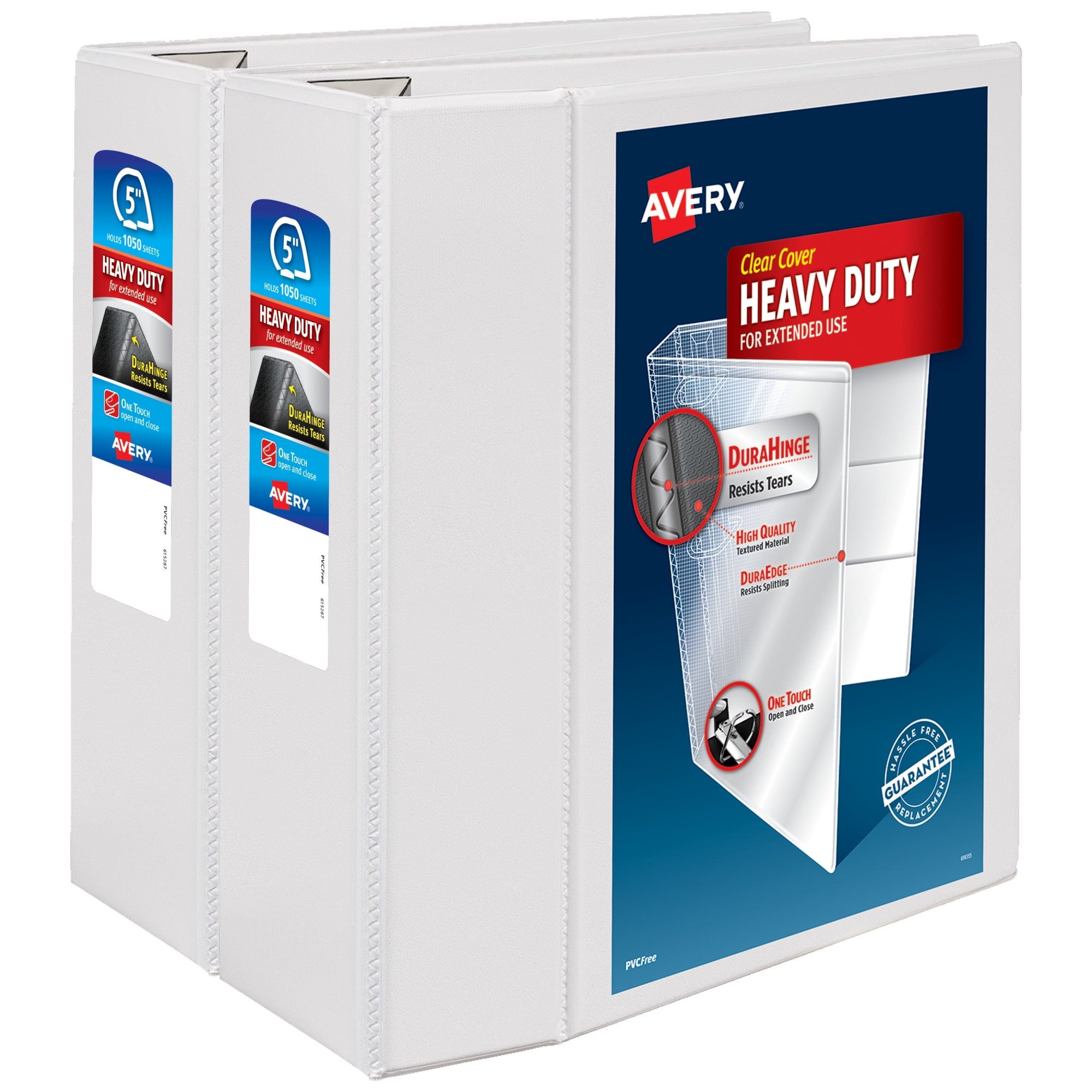 "Avery Heavy-Duty 5"" EZD Ring Binder, DuraHinge Design, White, Pack of ...