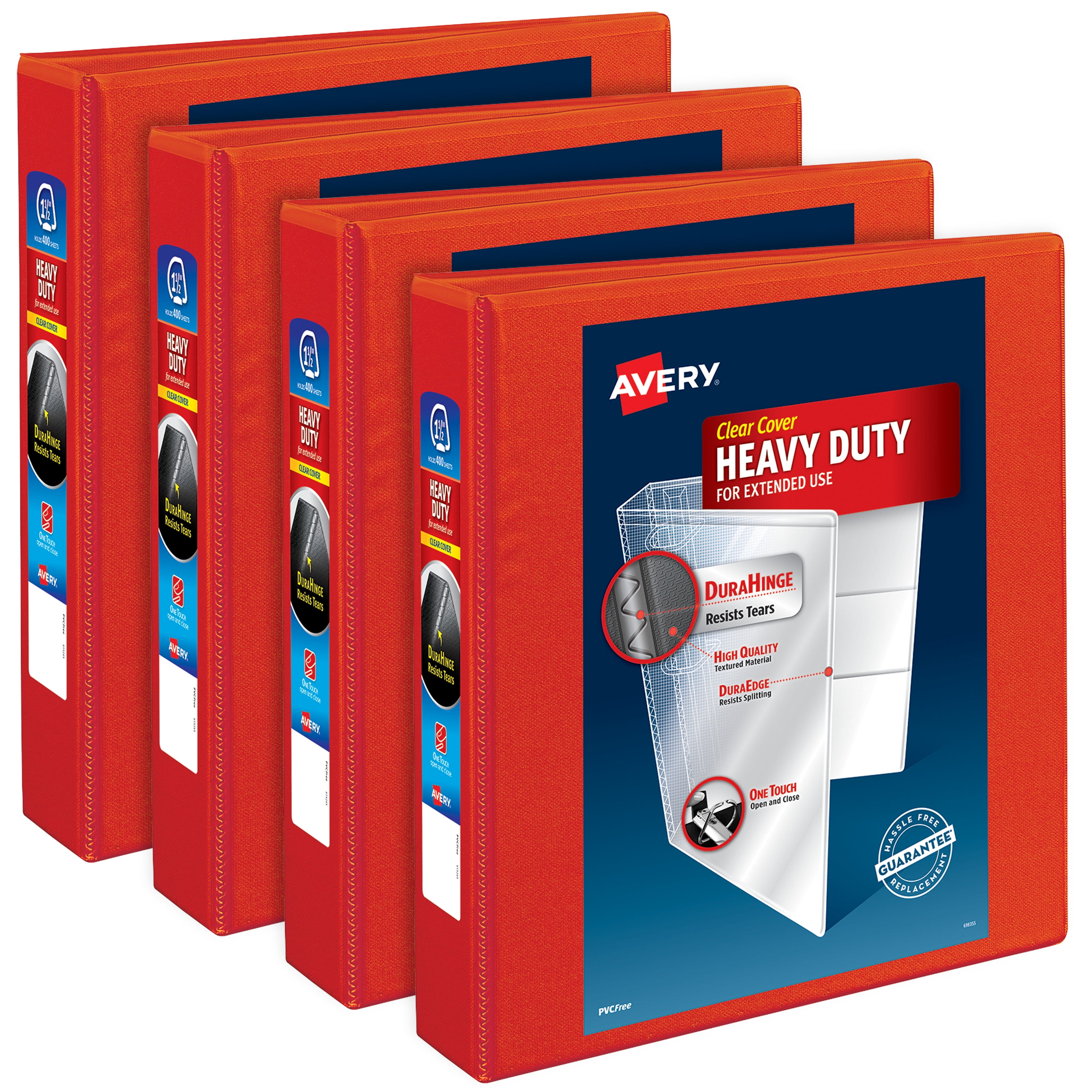Avery Heavy-Duty View Binder, 1-1/2" Rings, Red Binders (79356) (Pack ...