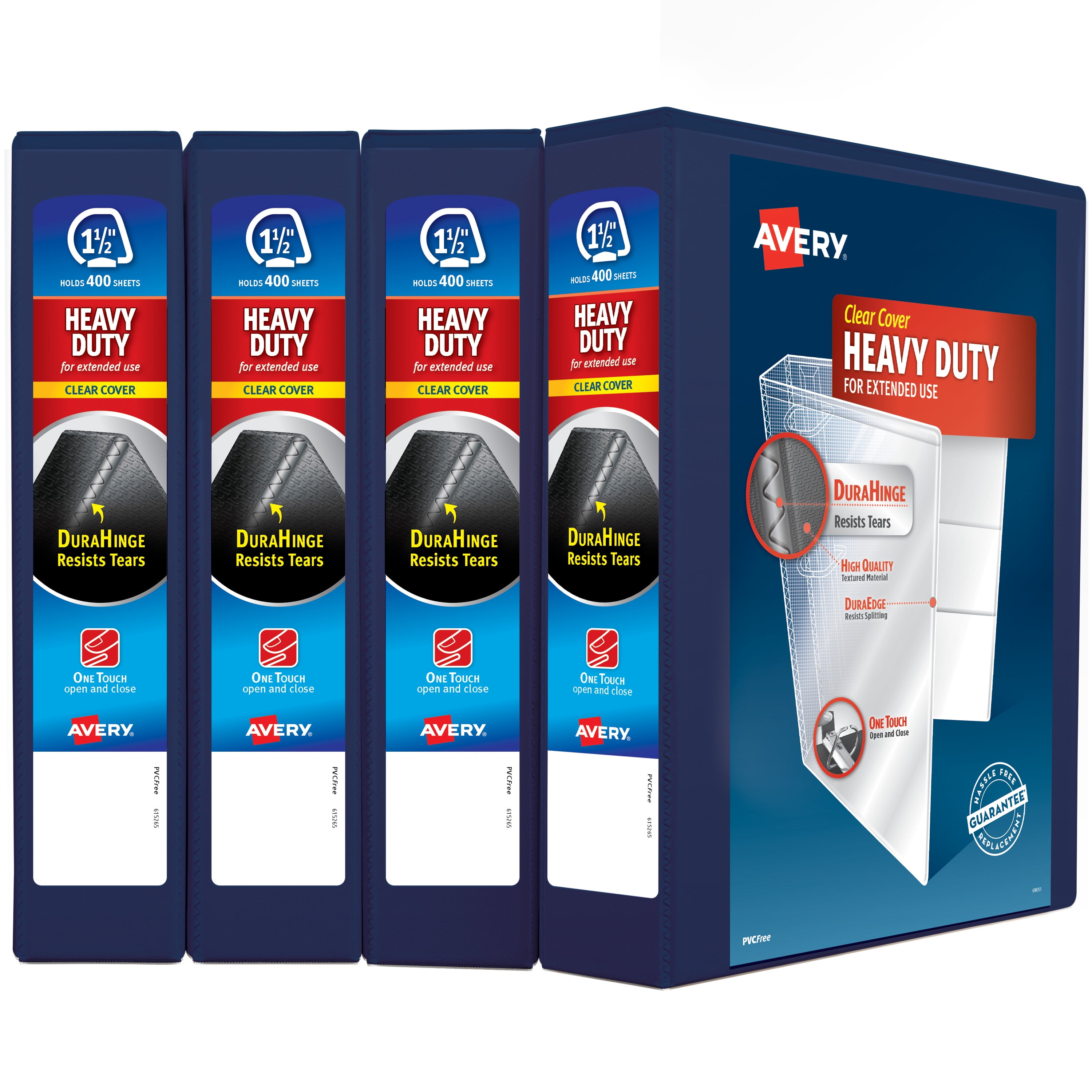Avery Heavy-Duty View Binders, 1.5" One Touch Slant Rings, 4 Navy ...