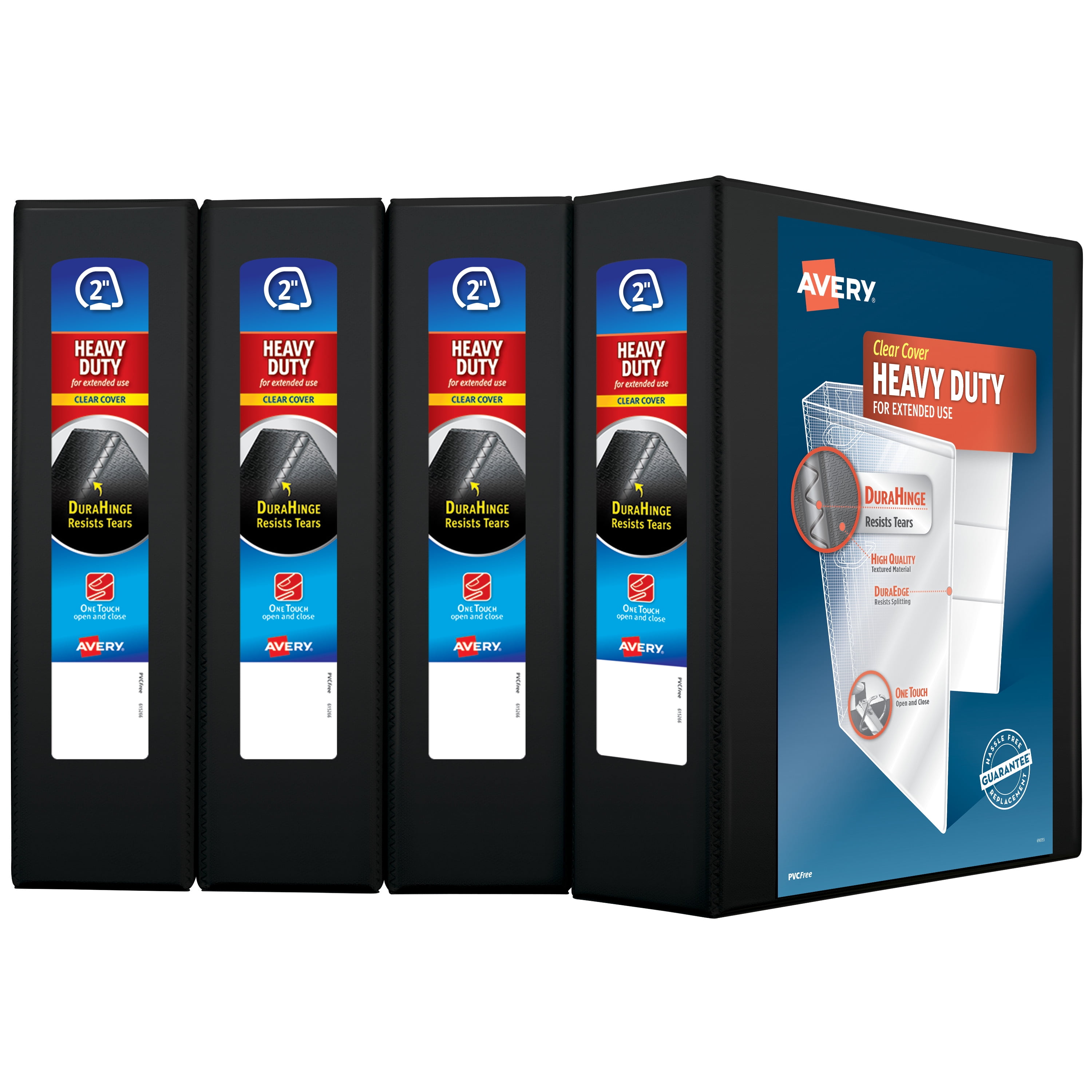 Avery Heavy-Duty View Binders, 2" One Touch Slant Rings, 4 Black ...