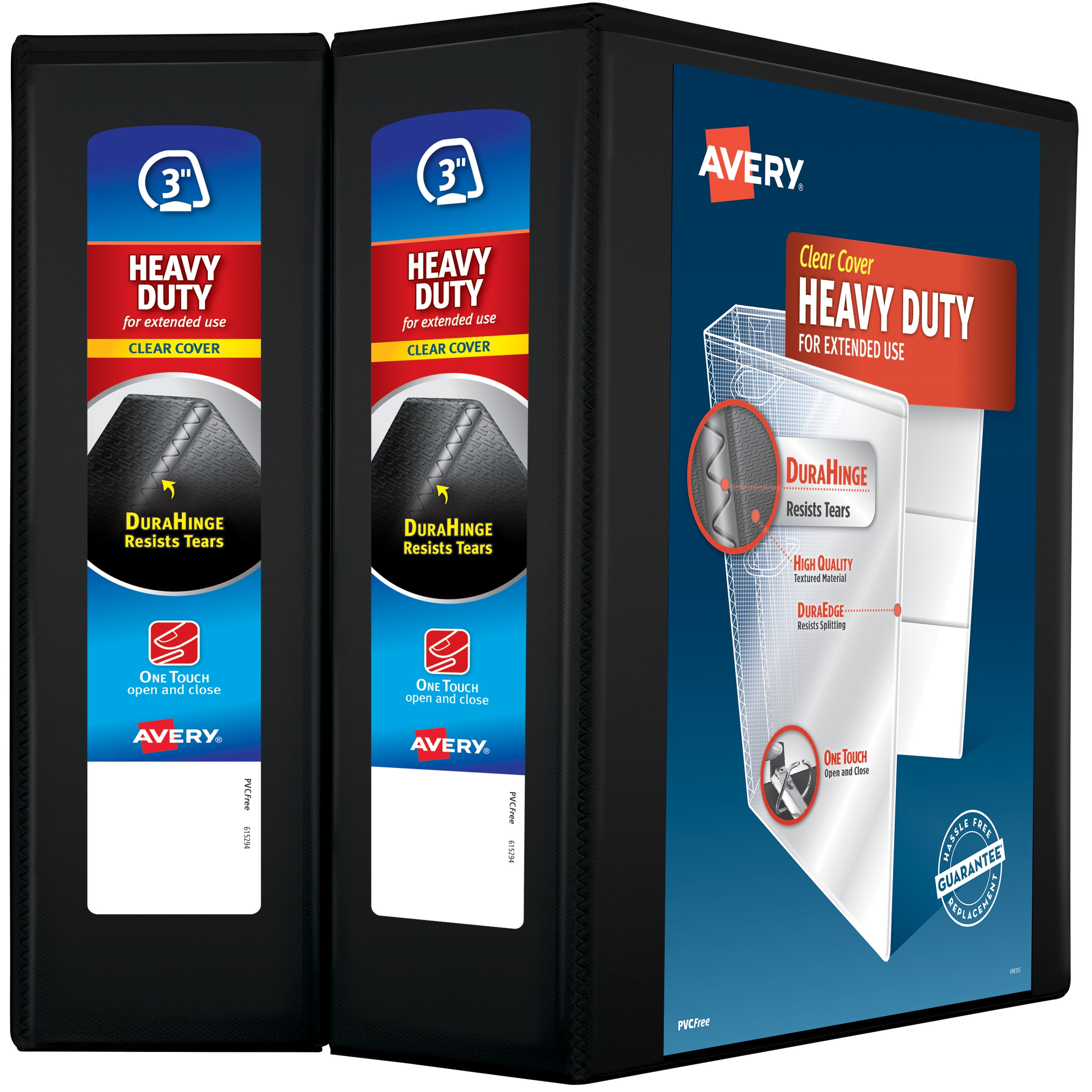 Avery Heavy-Duty View Binders, 3" One Touch Slant Rings, 2 Black ...
