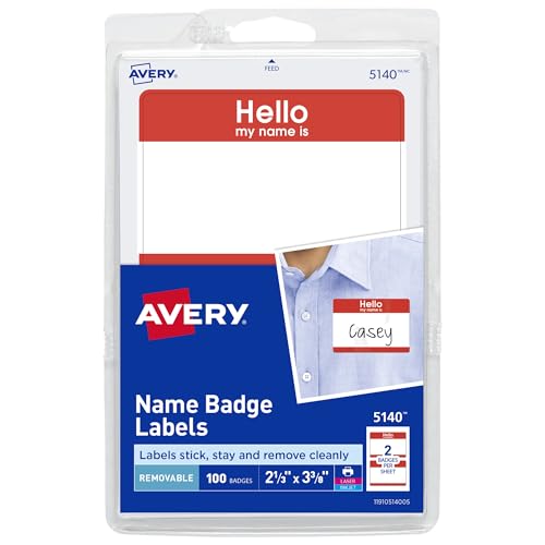 Avery Hello My Name is Name Tags, White with Red Border, 100 Removable ...