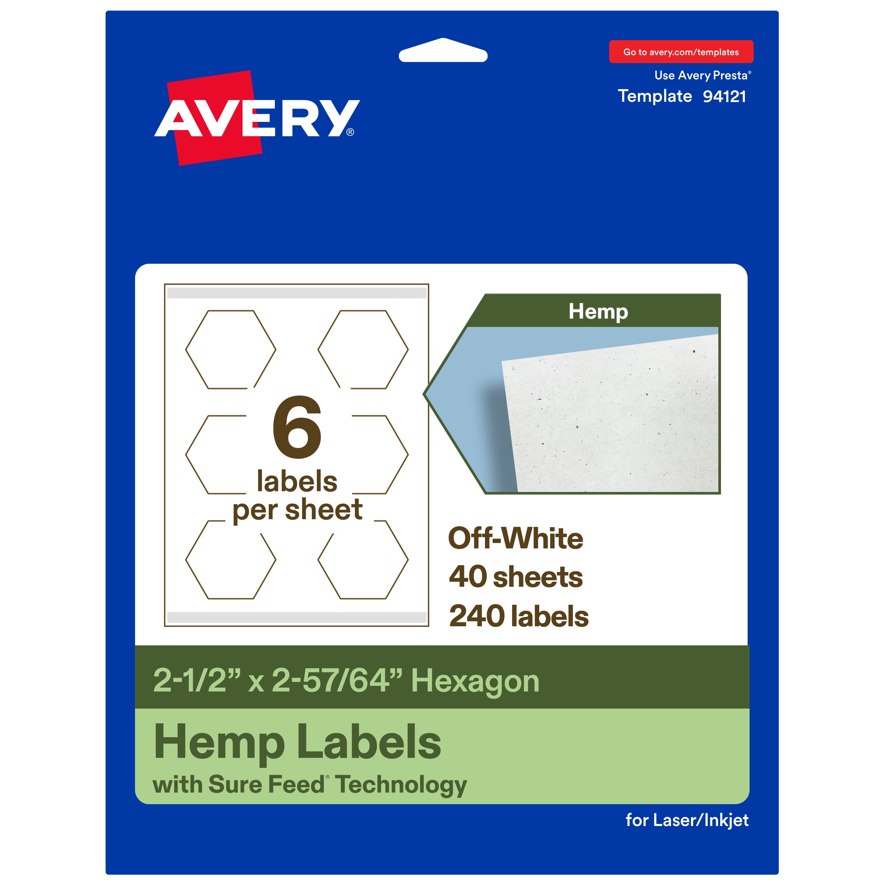 Avery Hexagon Hemp Labels, 2-1/2" x 2-57/64", Off-White, 240 Total ...