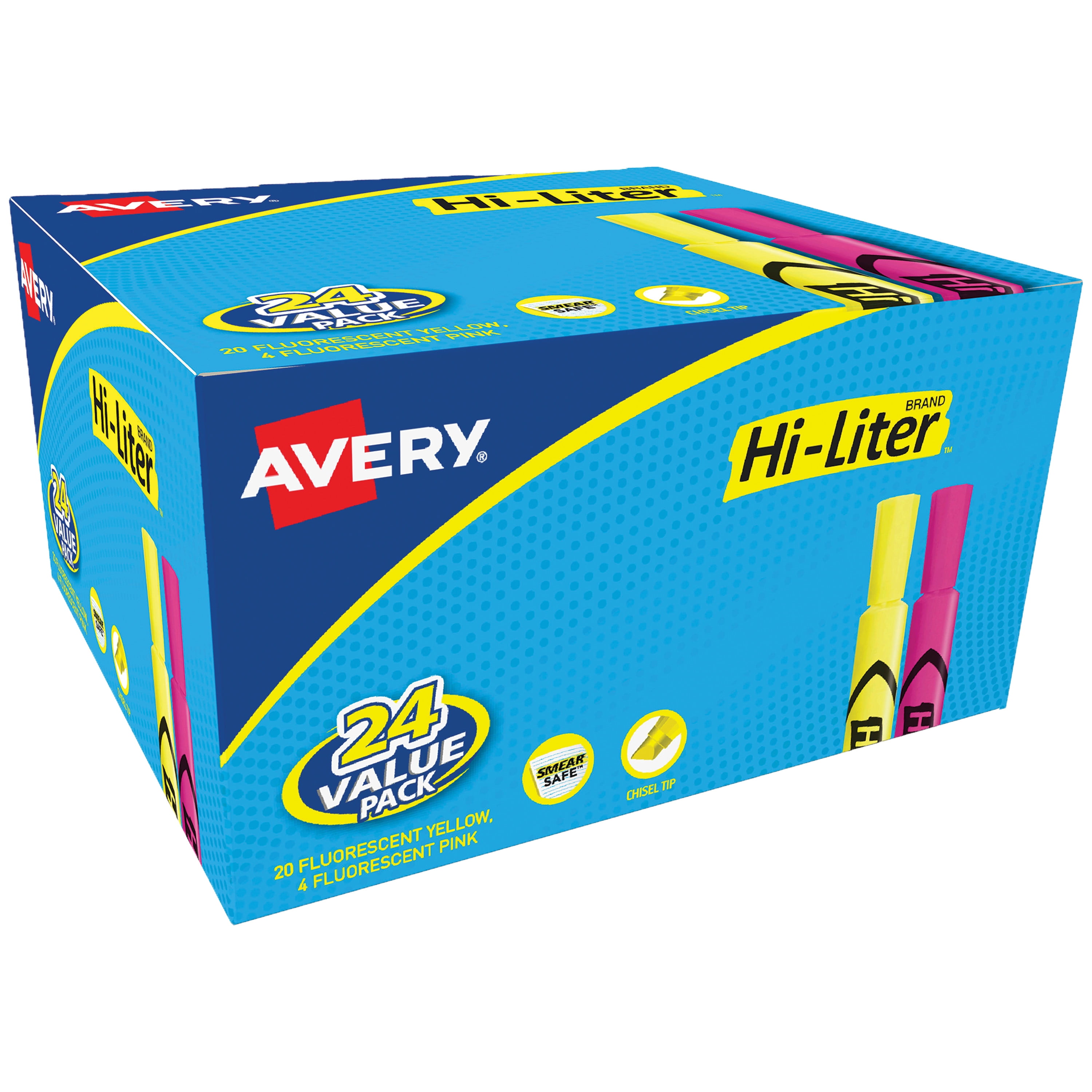 Avery Hi-Liter(R), Pink and Yellow Highlighters, 24 Total (98189 ...