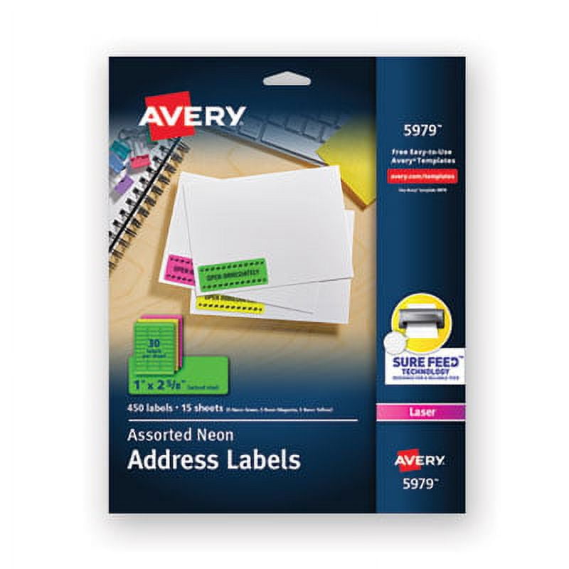 Avery High-Visibility Permanent Laser ID Labels, 1 x 2.63, Asst. Neon ...