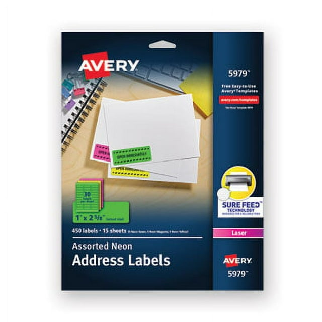 Avery High-Visibility Permanent Laser ID Labels, 1 x 2.63, Asst. Neon ...