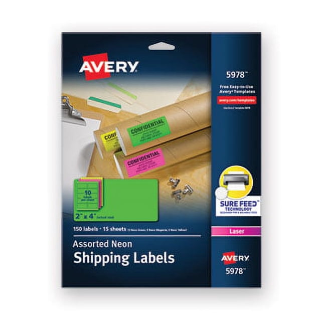 Avery High-Visibility Permanent Laser ID Labels, 2 x 4, Asst. Neon, 150 ...