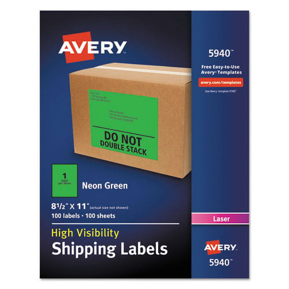 Avery High-Visibility Permanent Laser ID Labels, 8.5 x 11, Neon Green ...