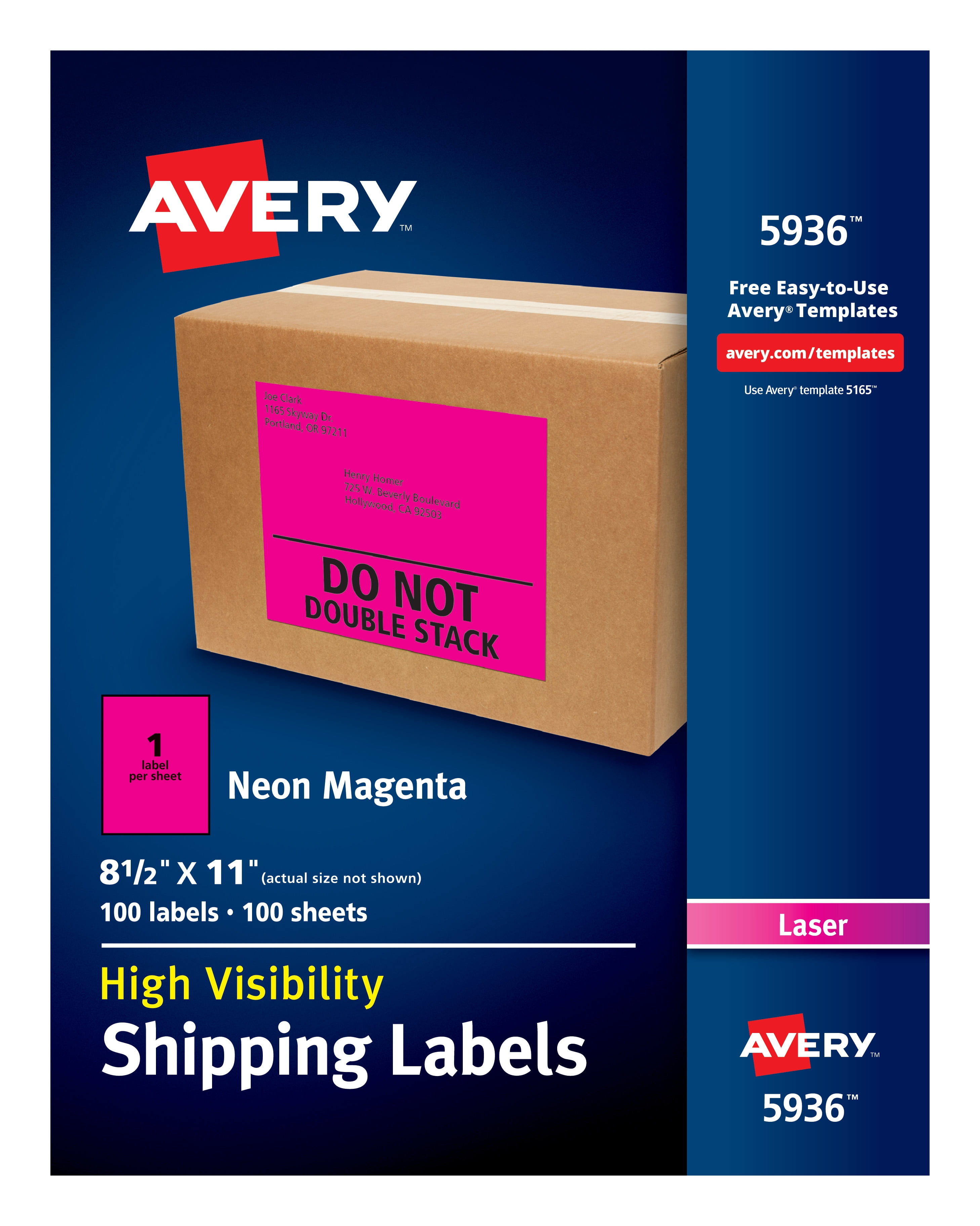 Avery High-Visibility Shipping Labels, Permanent Adhesive, Neon Magenta ...