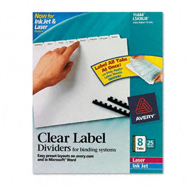 Avery Index Maker Clear Label Unpunched Divider Eight-Tab Letter White ...