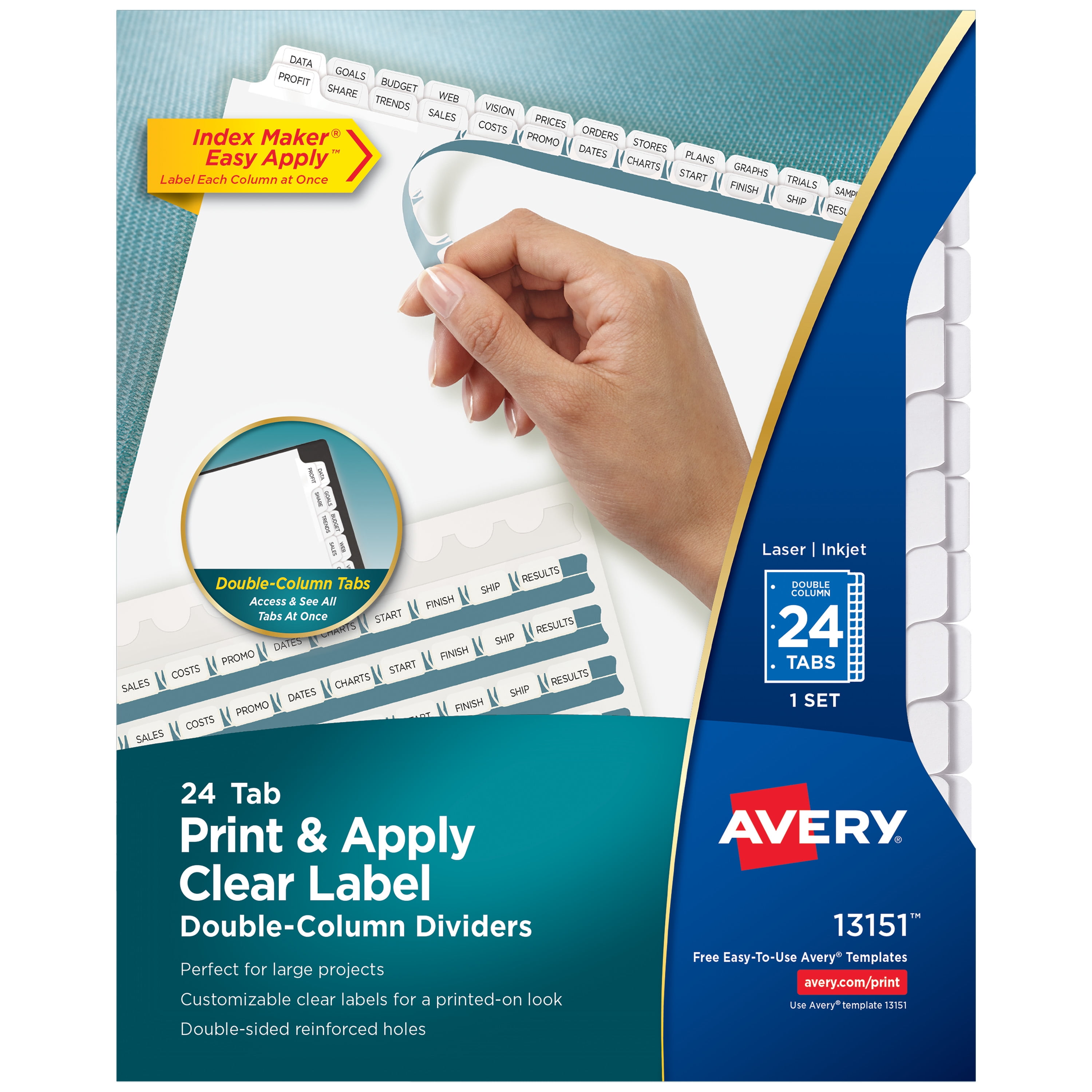 Avery 24-Tab Binder Dividers, Easy Print & Apply Clear Label Strip ...
