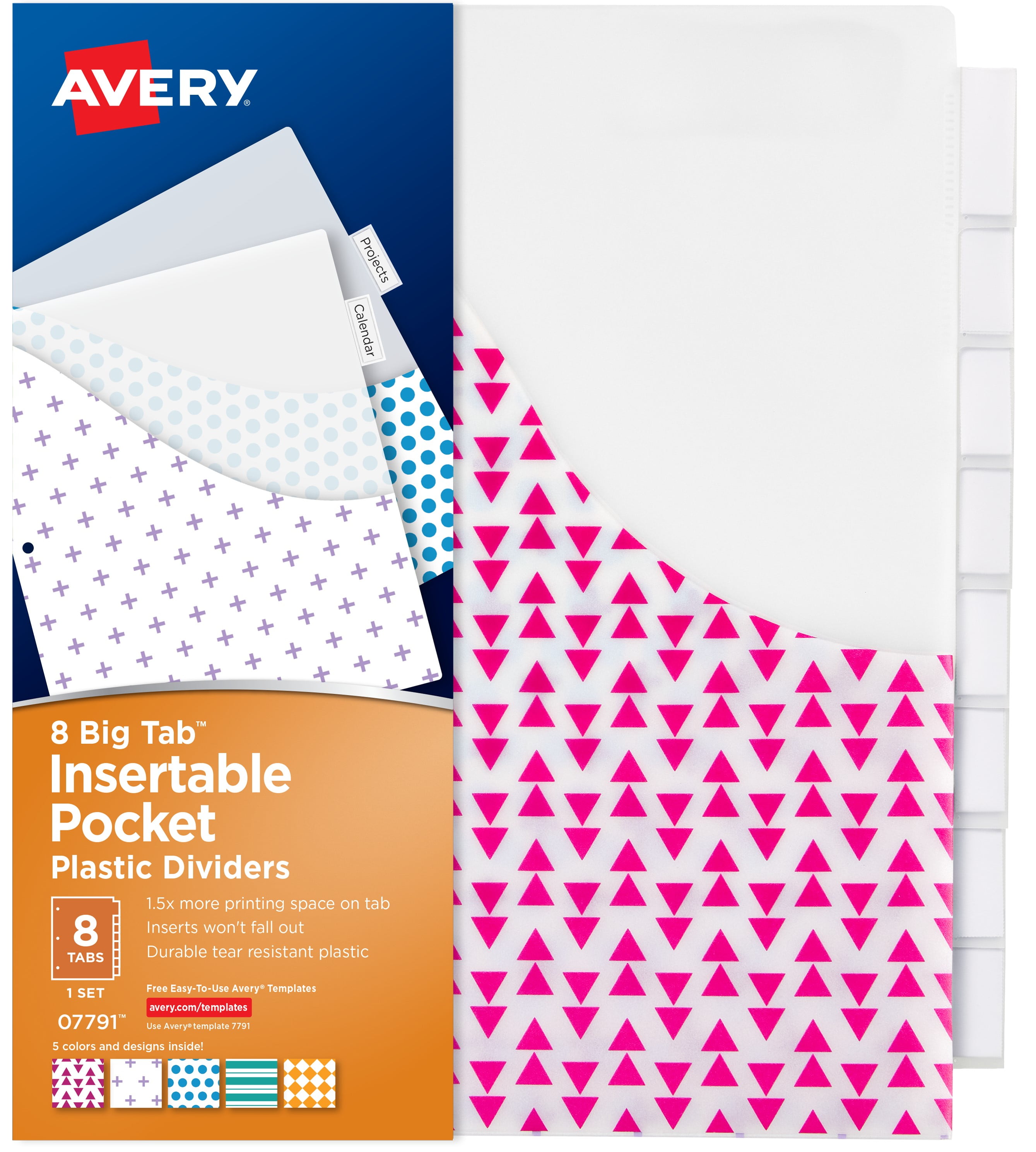 Avery Insertable Divider, 8-Tab, Plastic, Pocket, Assorted Color Body ...