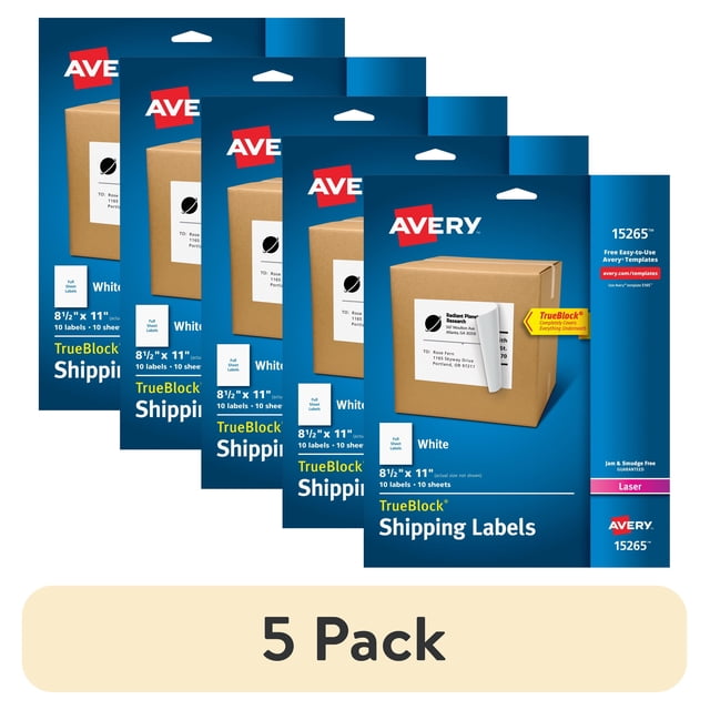 (5 pack) Avery Shipping Labels, 8-1/2" x 11", Paper, White, TrueBlock ...