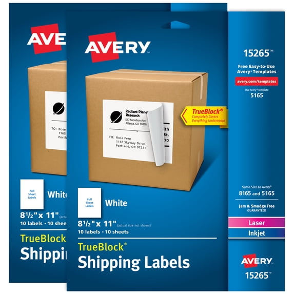 Avery Shipping Labels, 8.5 x 11 Inch, TrueBlock Permanent Adhesive ...