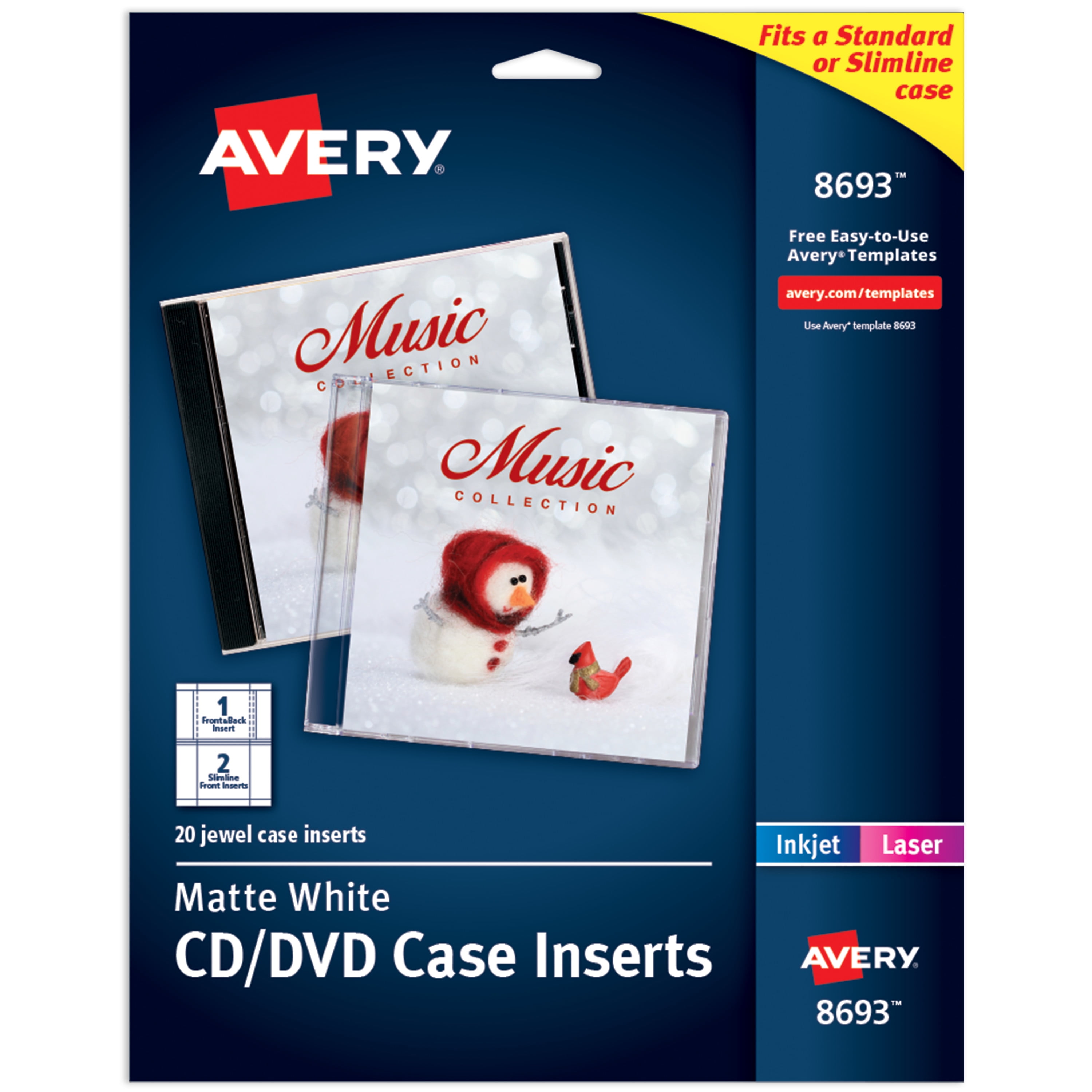 Avery Matte Jewel Case Inserts for CD/DVD, Standard & Slimline, 20 Pack ...