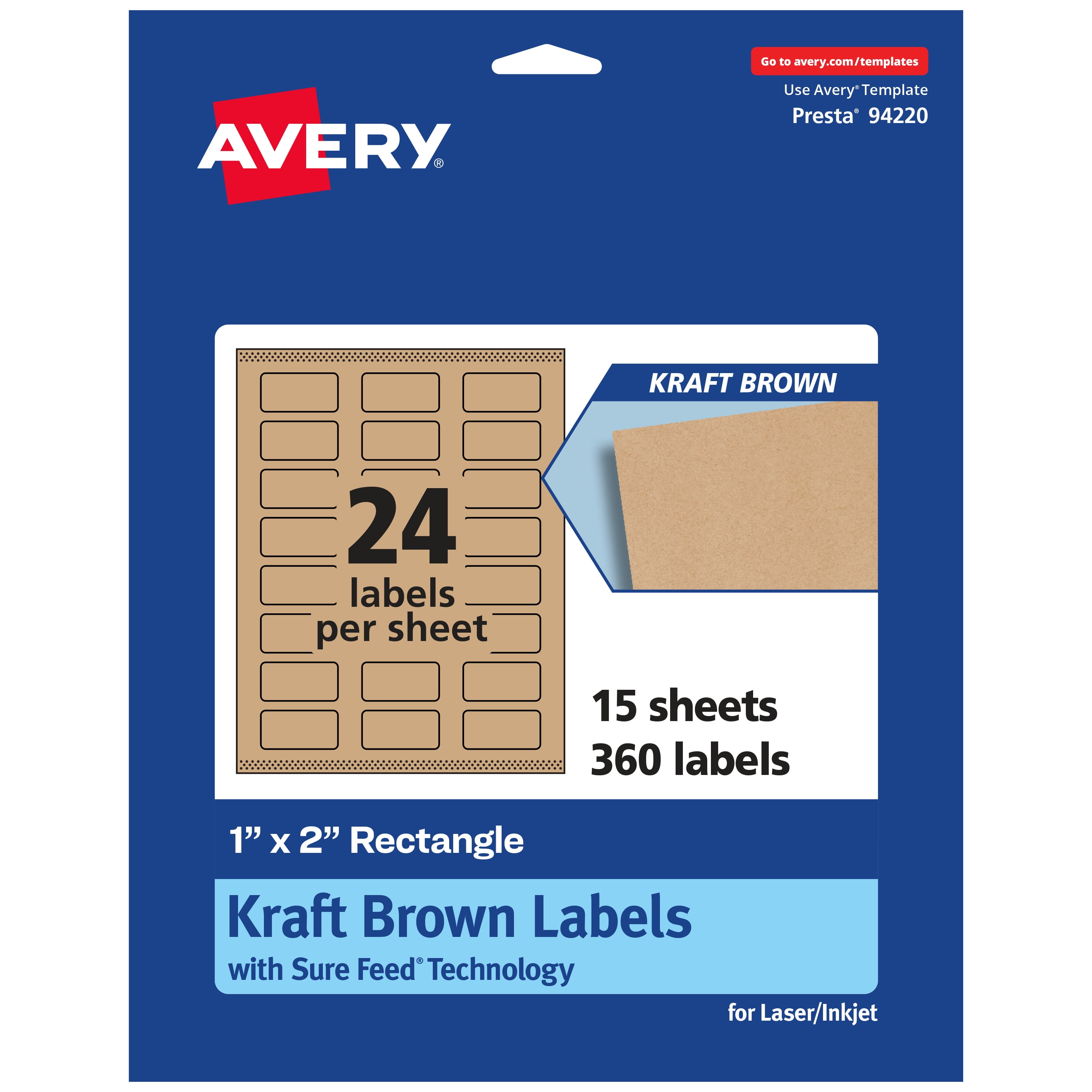 Avery Kraft Brown Rectangle Labels, 1" x 2", 360 Labels - Walmart.com