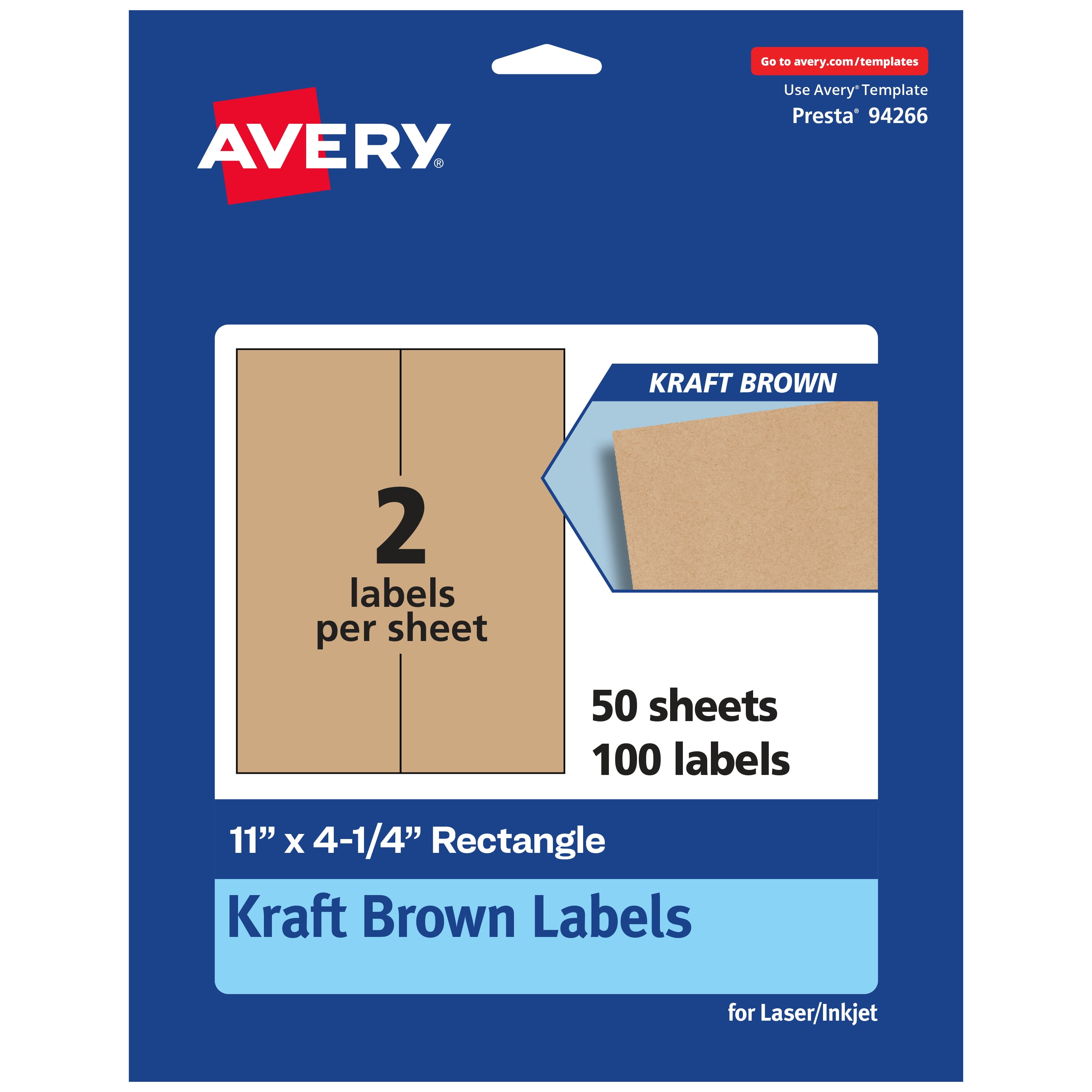 Avery Kraft Brown Rectangle Labels, 11" x 4.25", 100 Labels - Walmart.com
