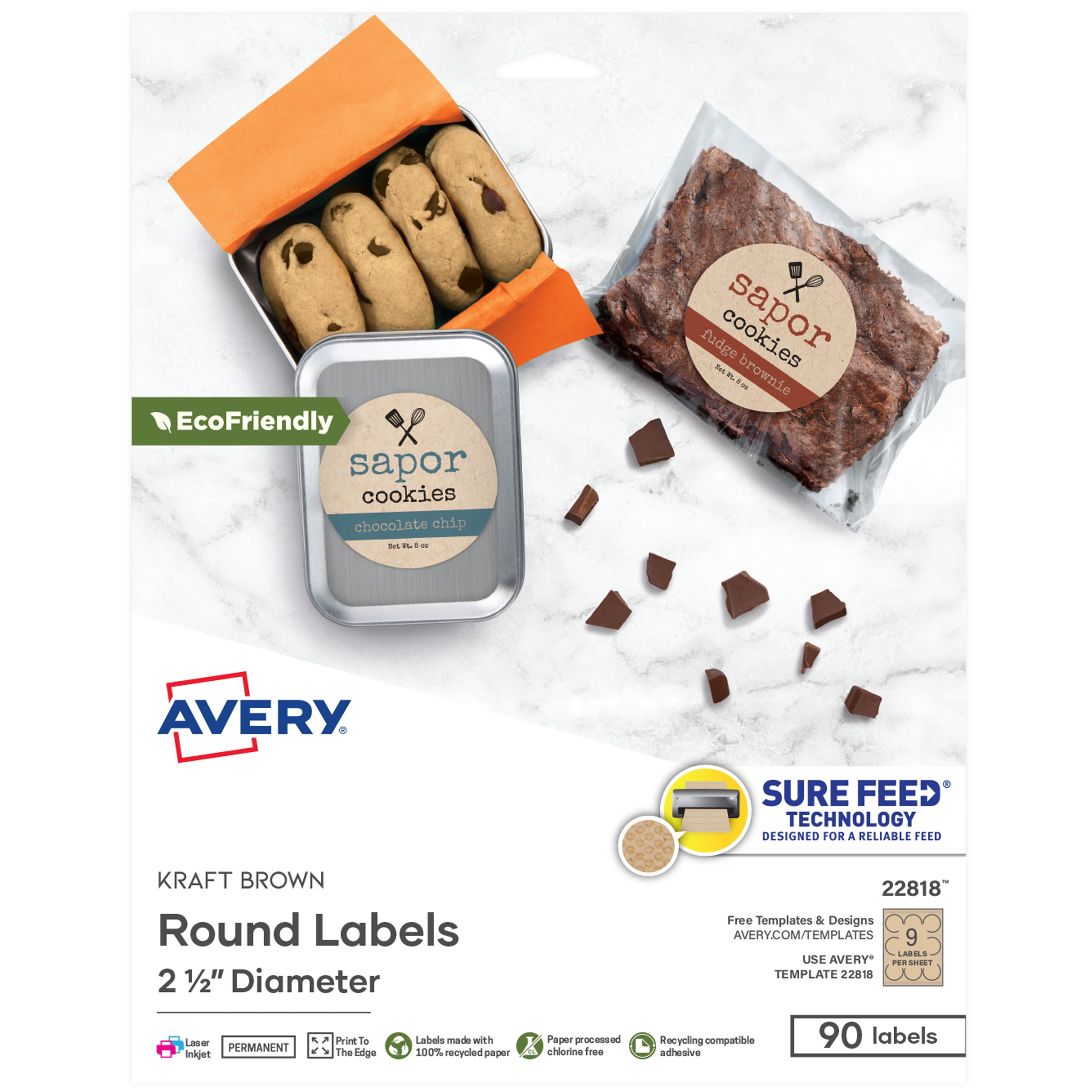 Avery Kraft Brown Round Labels, 2.5" Diameter, 90ct (22818) - Walmart.com