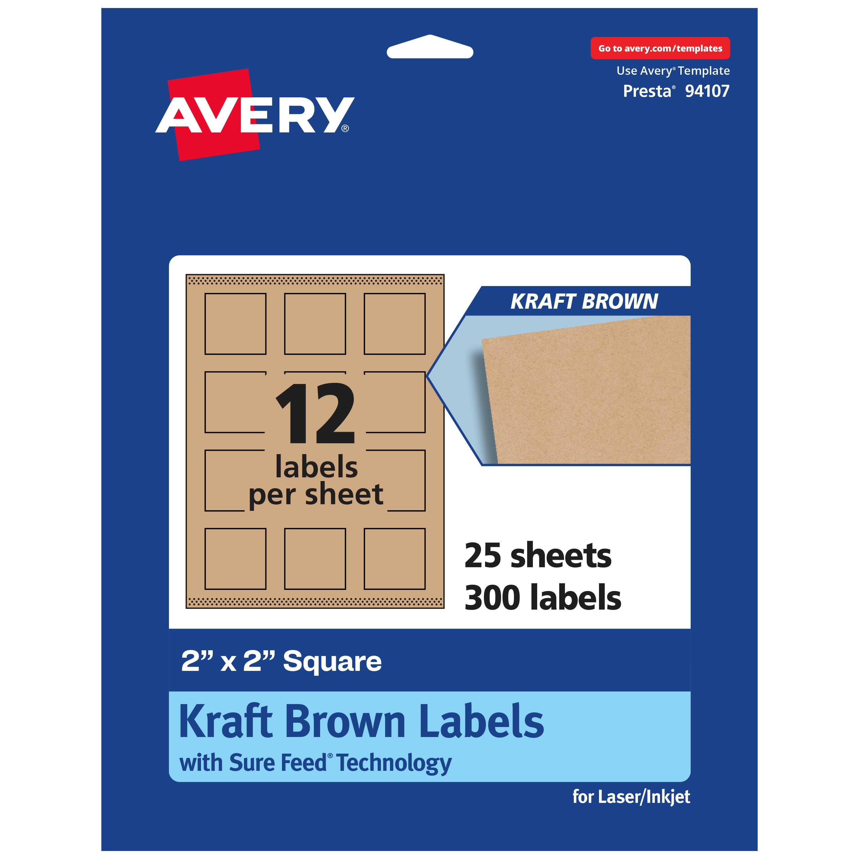 Avery Kraft Brown Square Labels, 2" x 2", 300 Labels - Walmart.com