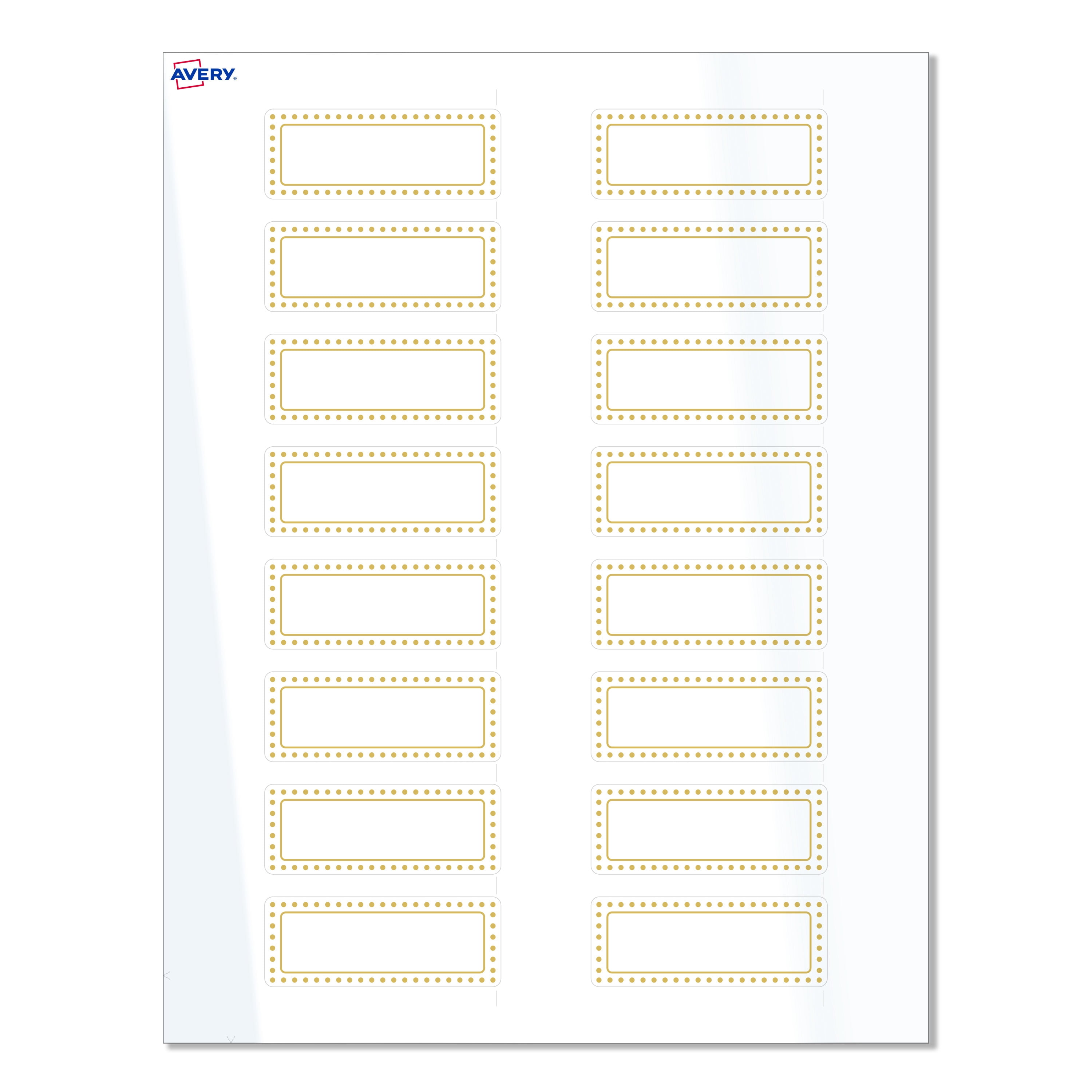 Avery Labels, 1" x 2-5/8", Glossy White, Gold Border w/ Gold Dots ...