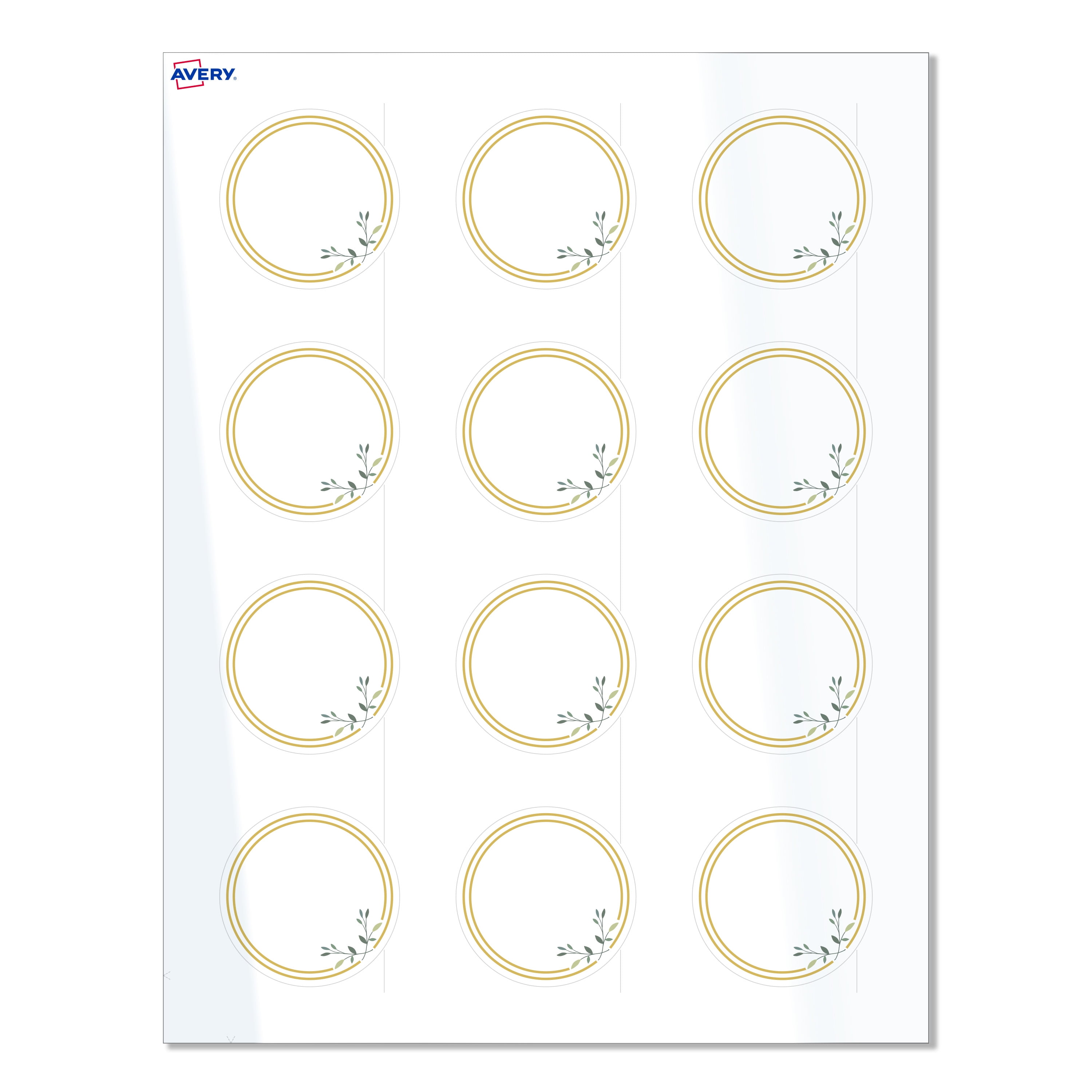 Avery Labels, 2" Diameter, Glossy White, Double Gold Border w/ Florals ...