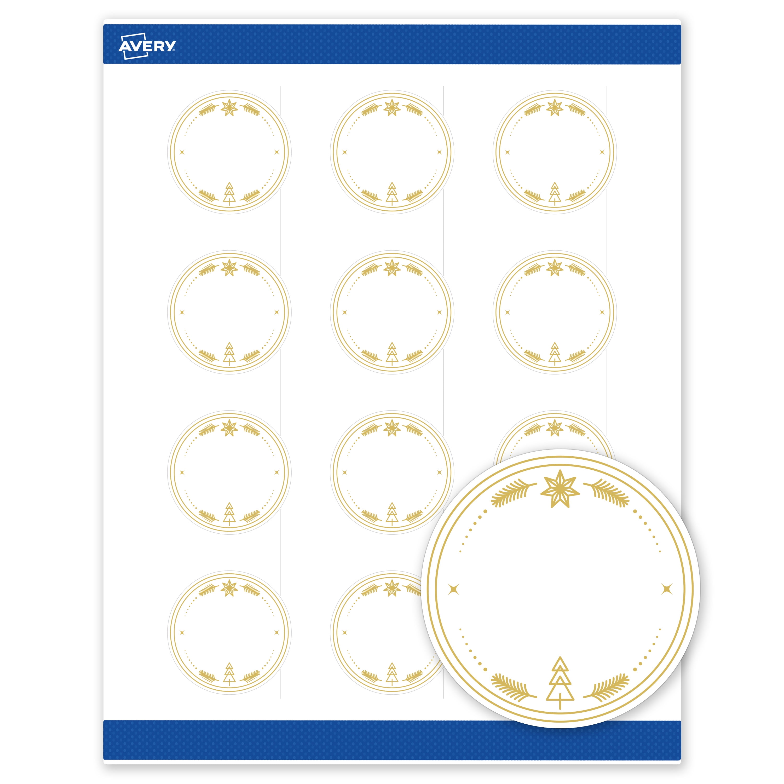Avery Labels, 2" Diameter, Gold-White Christmas Trees, Matte, 120ct ...