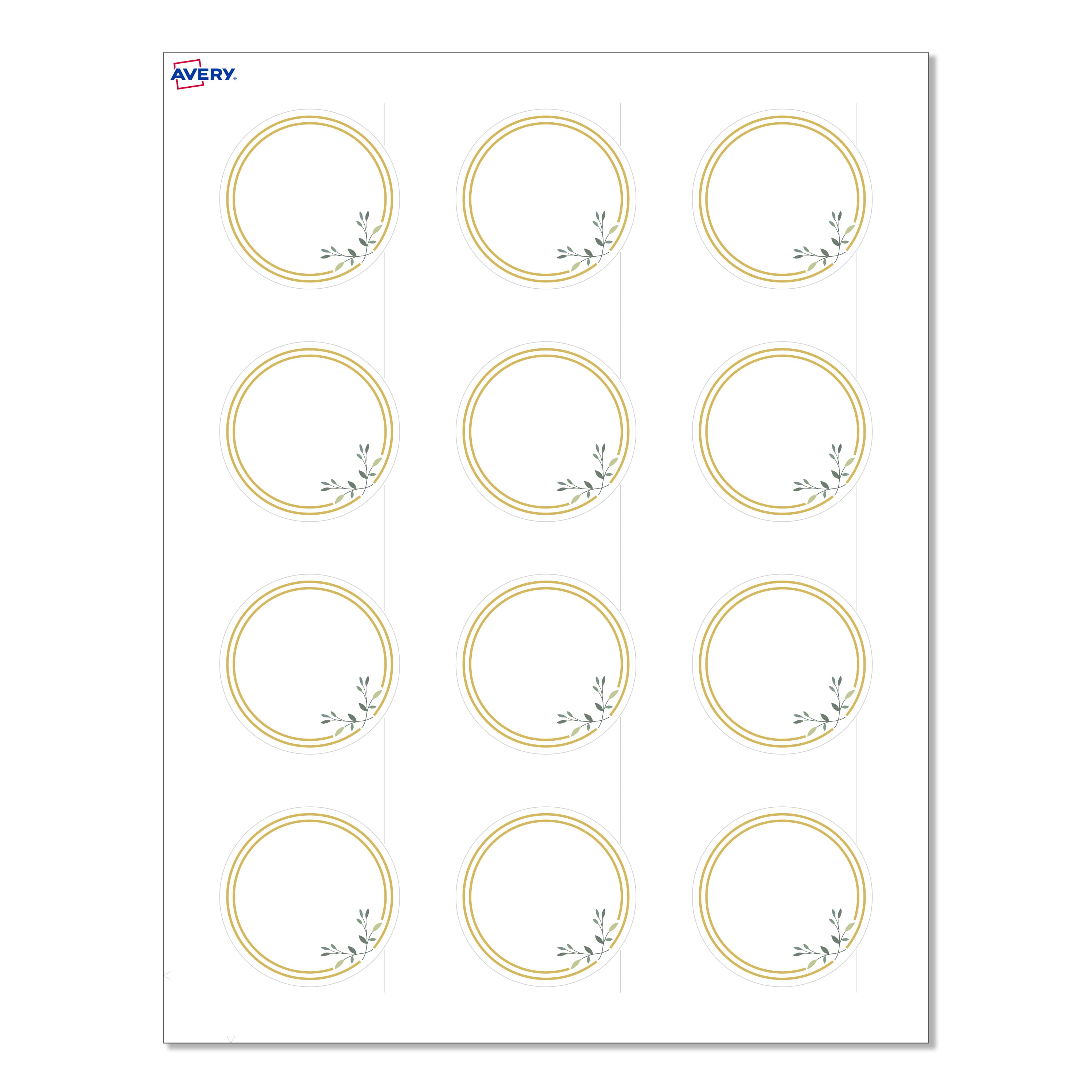 Avery Labels, 2" Diameter, Matte Gold Border w/ Florals, 120ct ...