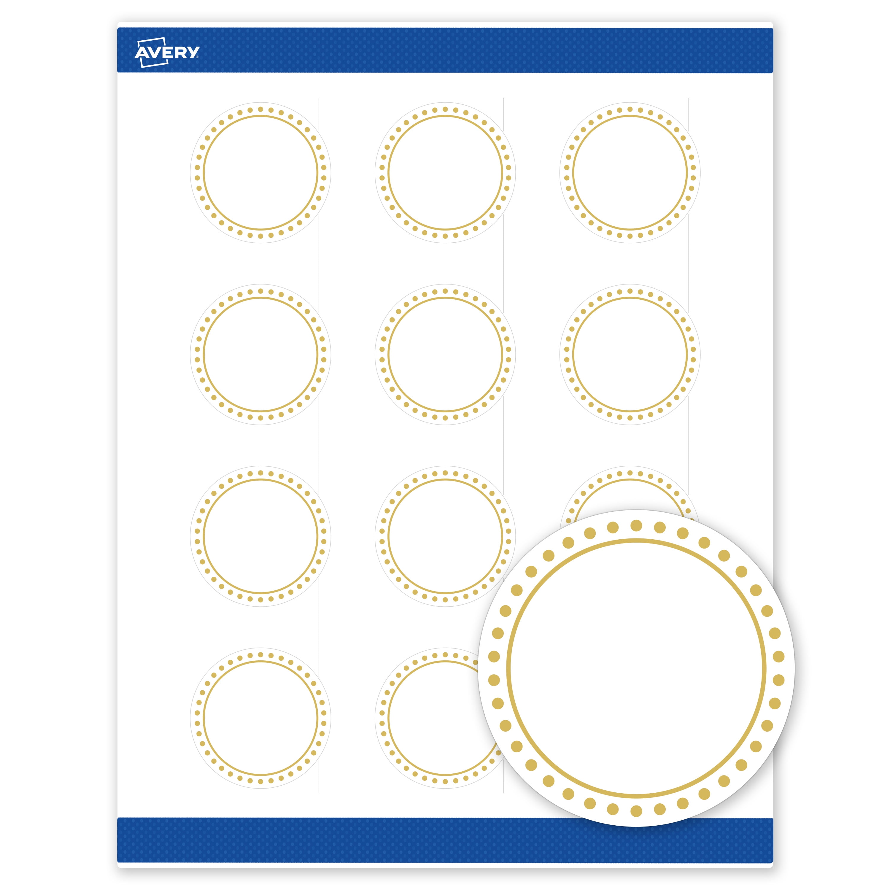 Avery Labels, 2" Diameter, Matte White, Gold Border w/ Gold Dots, 120ct ...