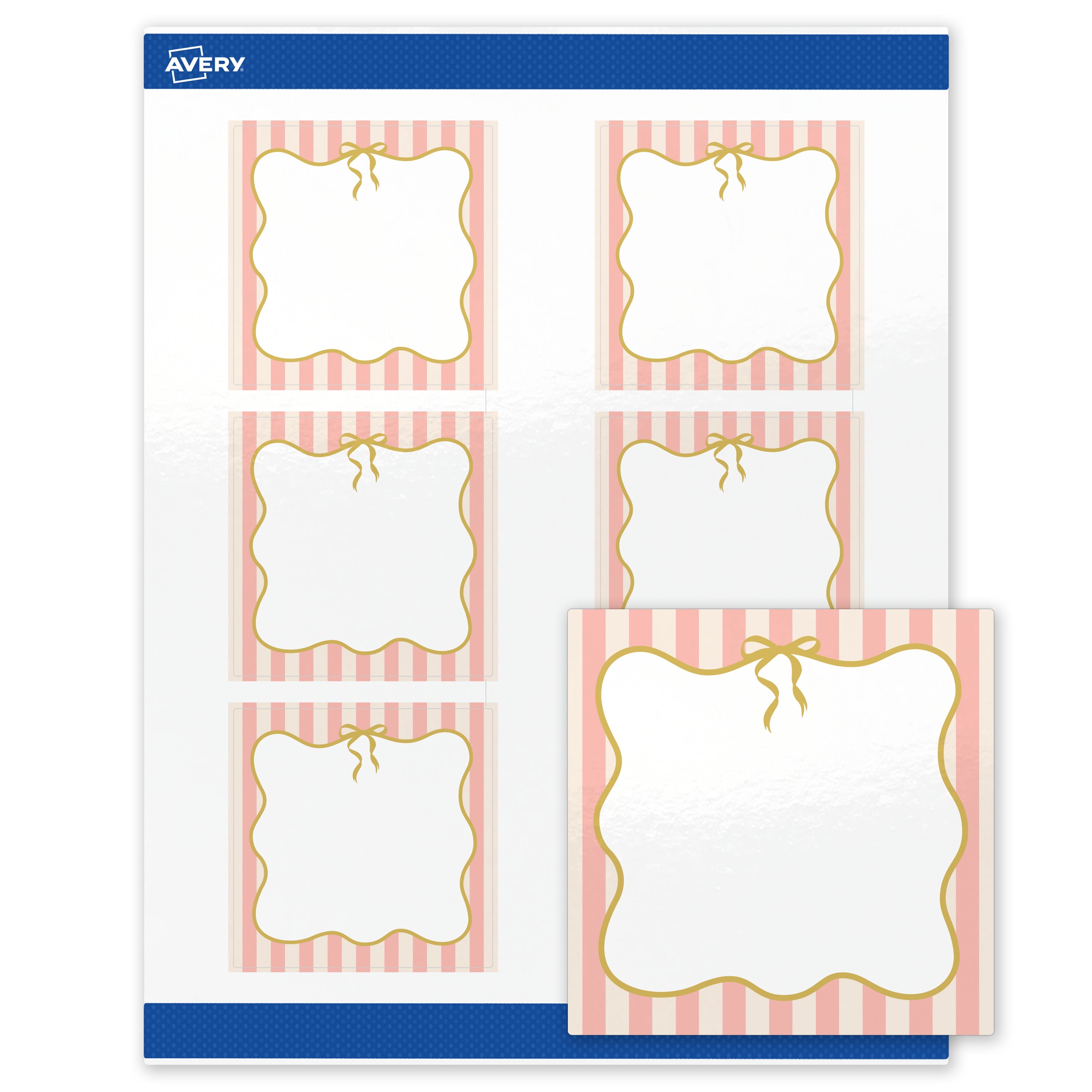 Avery Labels, 3" x 3", Glossy White, Pink Stripes/Gold Bow - Walmart.com