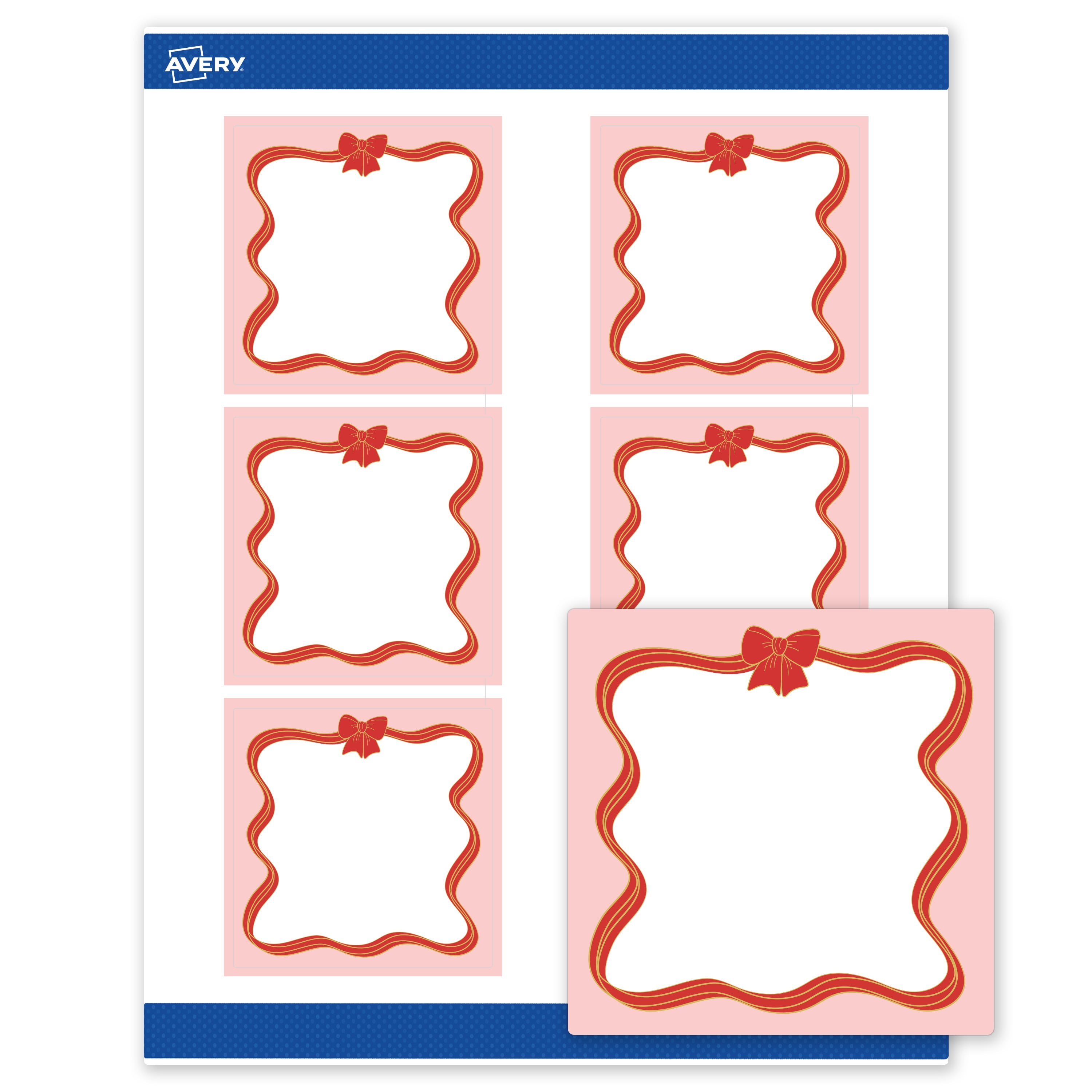 Avery Labels, 3" x 3", Gold-Pink Bow, Matte, 60ct - Walmart.com