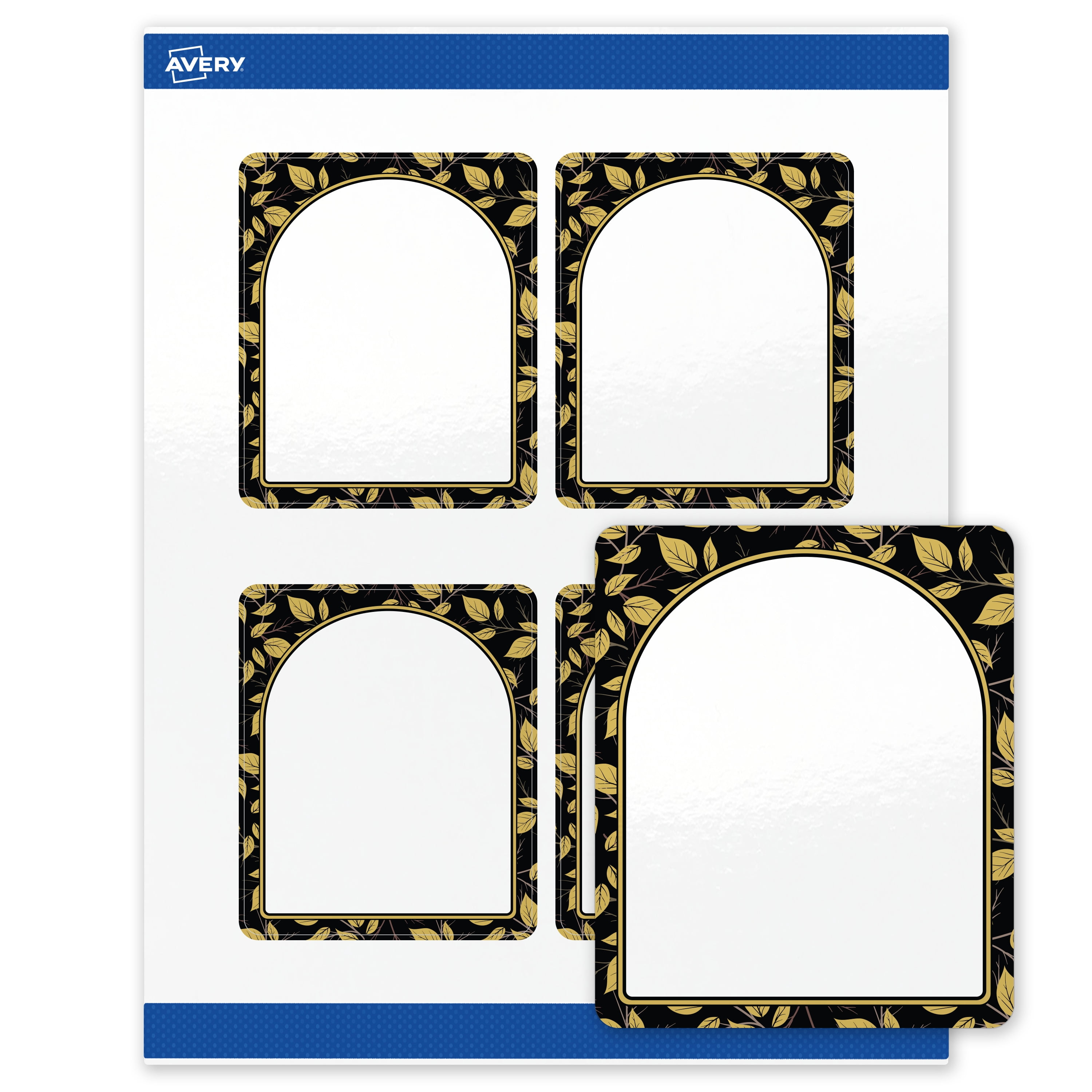Avery Labels, 4" x 3-1/3", Arch with Gold Leaves Design, Glossy ...