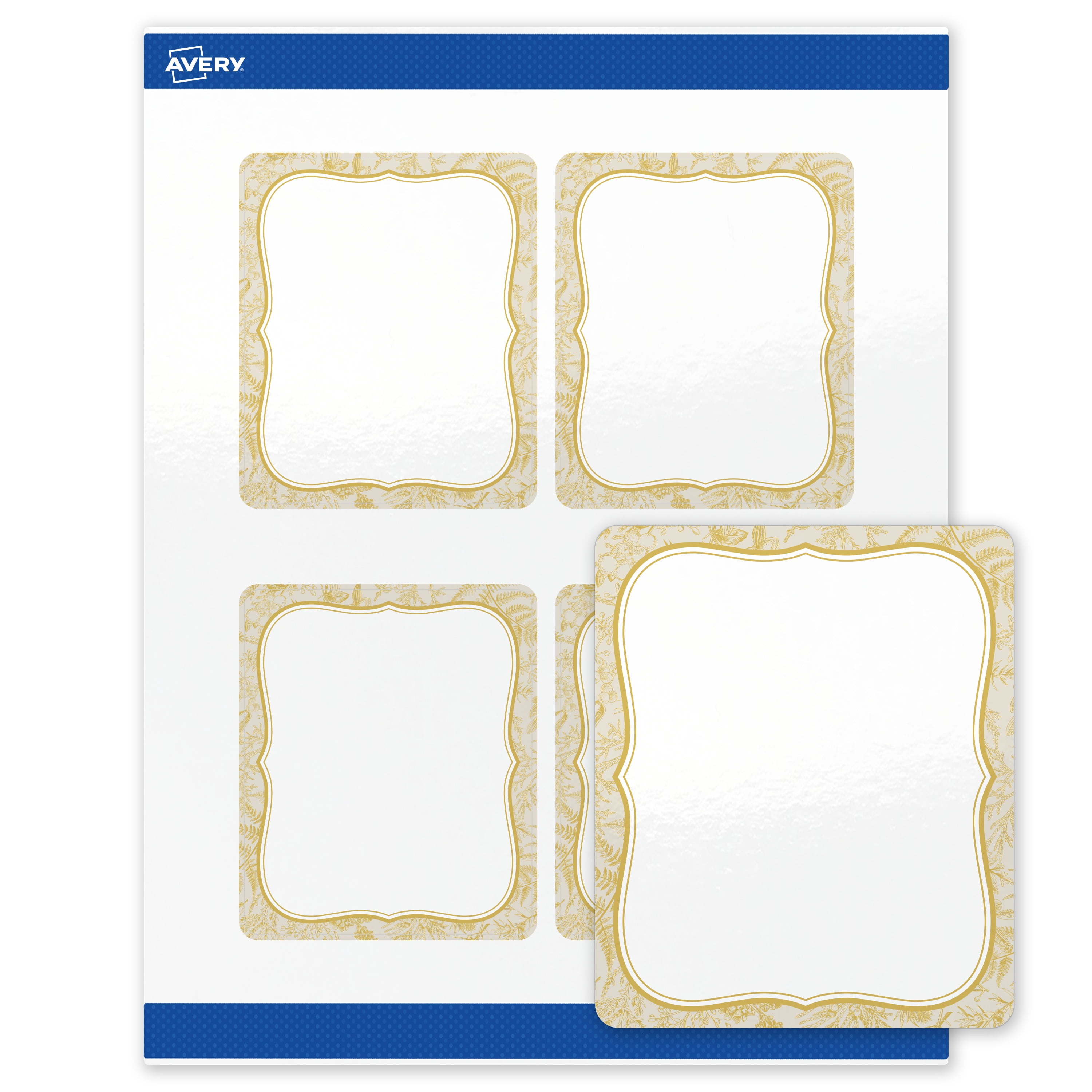 Avery Labels, 4" x 3-1/3", Flourish Gold Florals Design, Glossy ...
