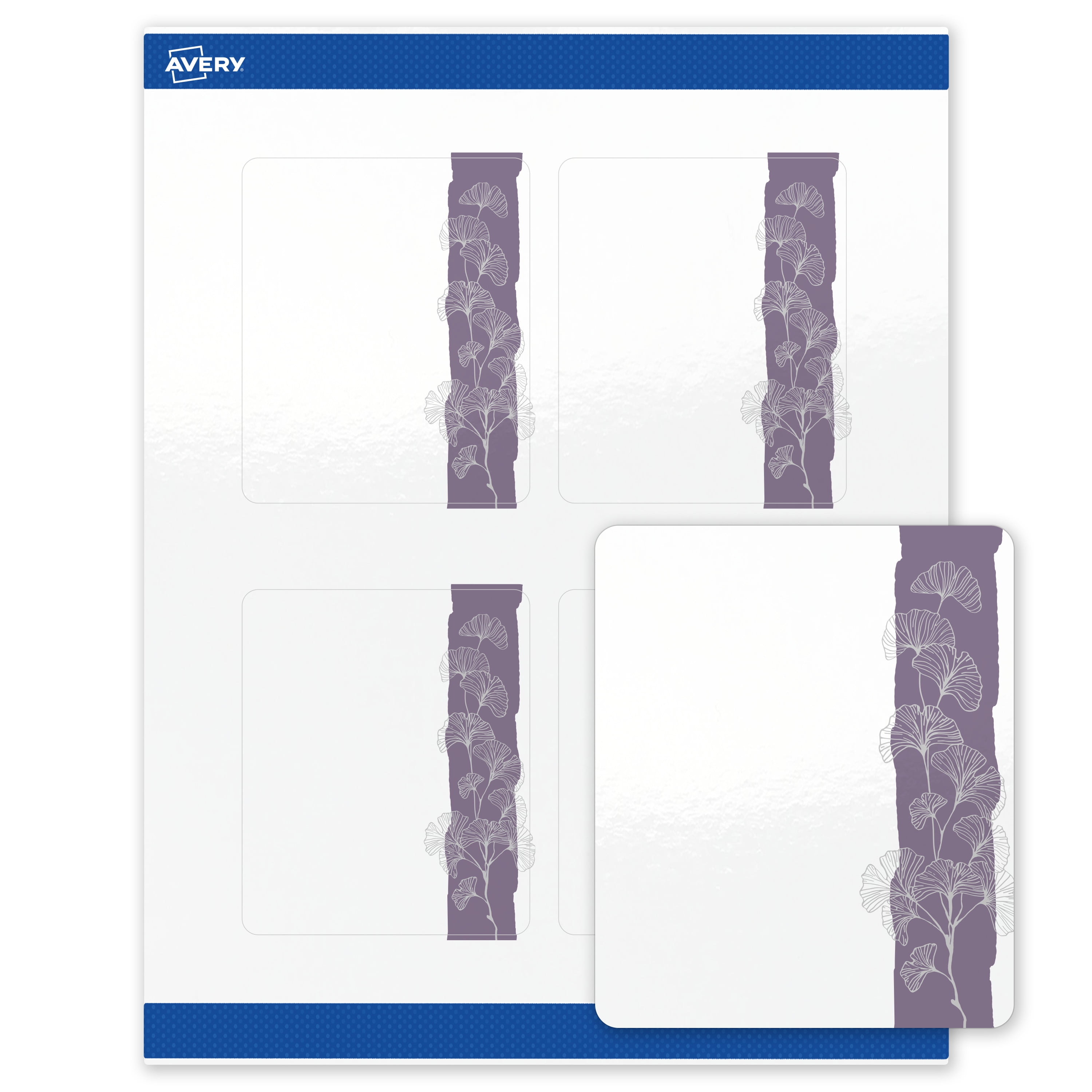 Avery Labels, 4" x 3-1/3", Glossy White, Purple & Silver Gingko Leaves ...