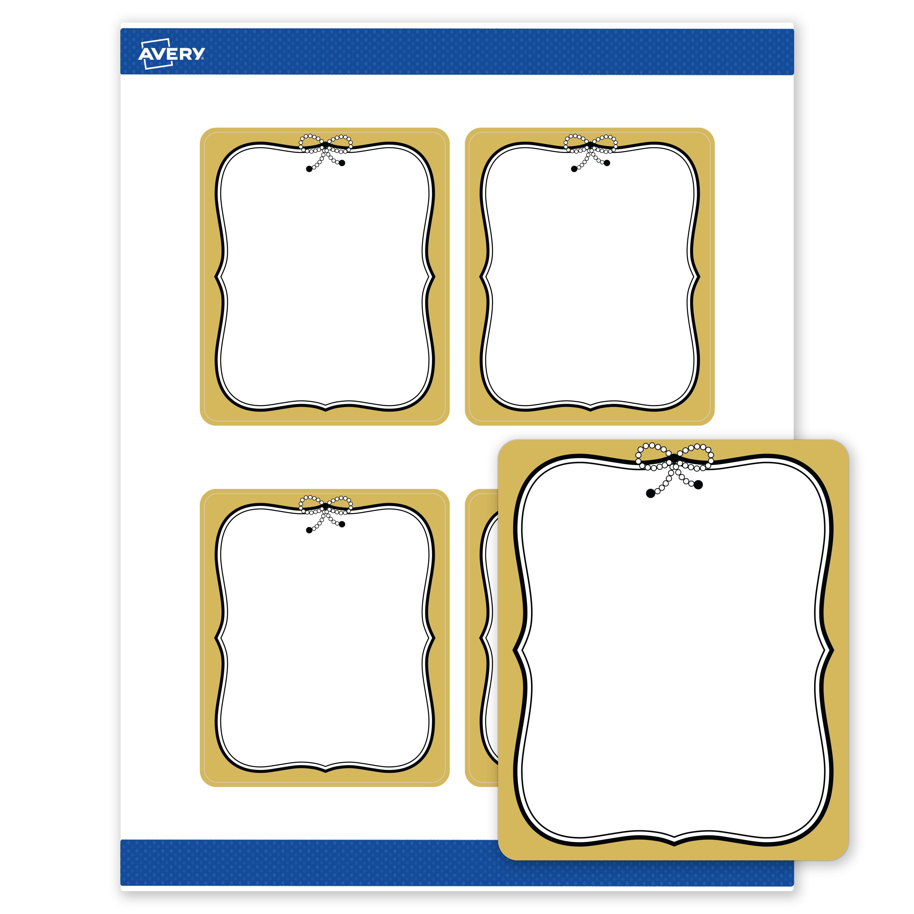 Avery Labels, 4" x 3-1/3", Gold with Black Bow Design, Matte - Walmart.com