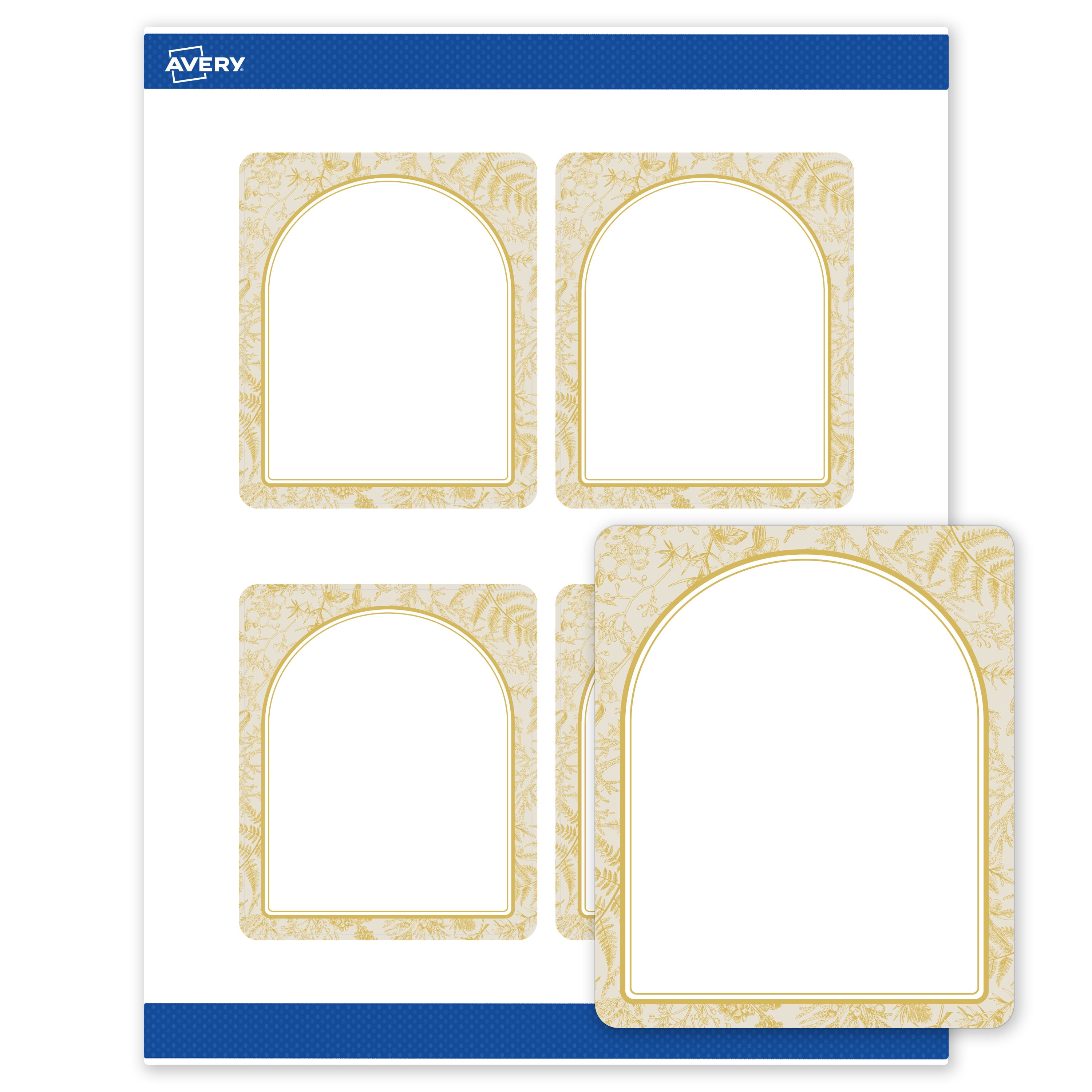 Avery Labels, 4" x 3-1/3", Matte White, Arched Metallic Gold Florals ...