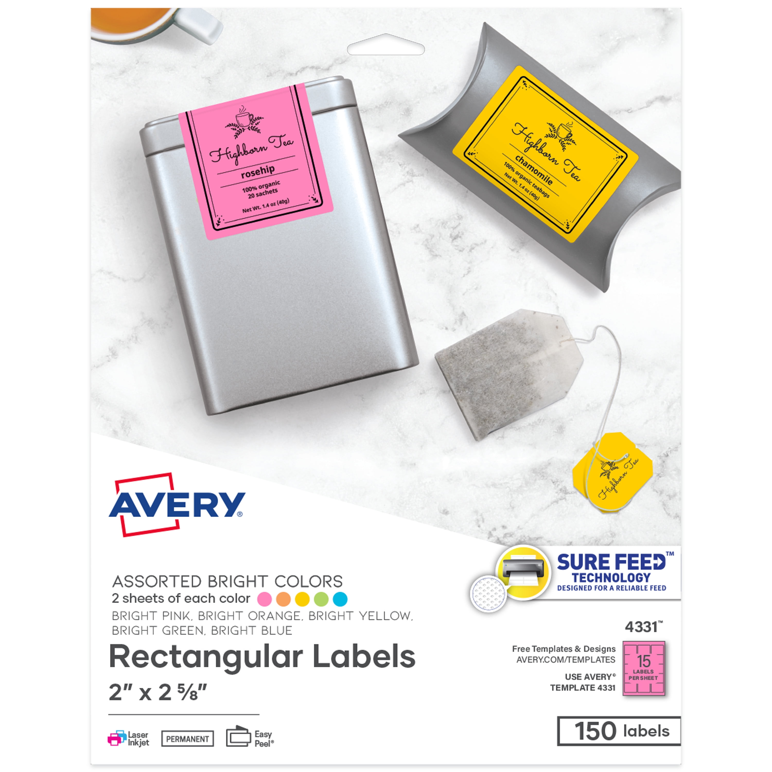 Avery Labels, Assorted Bright Colors, 2" x 2-5/8", 150 (4331) - Walmart.com