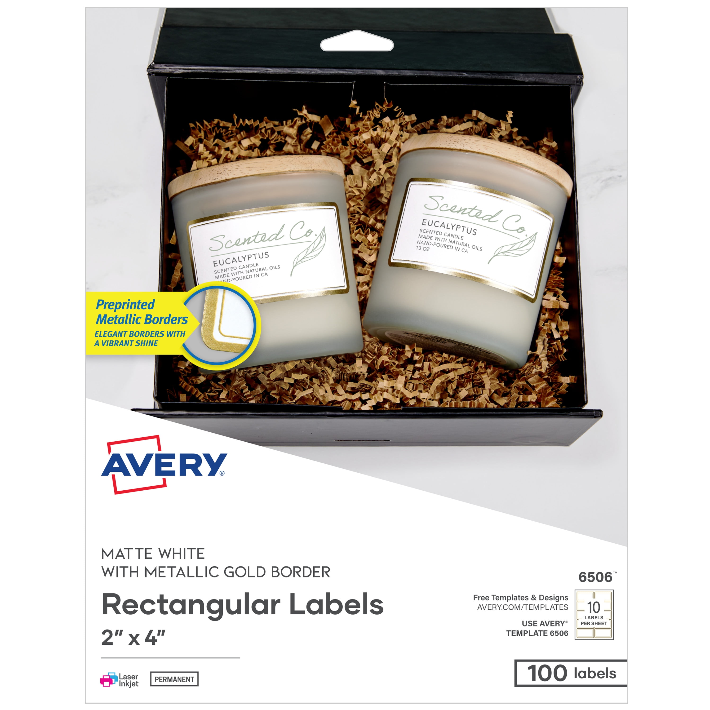 Avery Labels with Metallic Gold Border, 2" x 4", 100 Labels (6506 ...