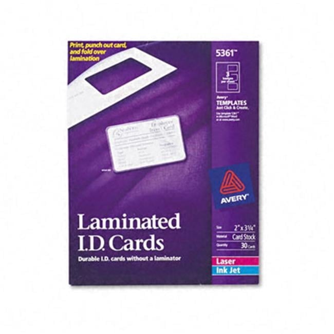 Avery Laminated Laser/Inkjet ID Cards- 2 x 3-1/4- White- 30/Box ...