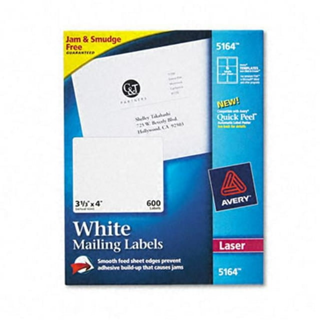 Avery Laser Address Labels with Smooth Feed Sheets 3-1/3 x 4 White 600 ...