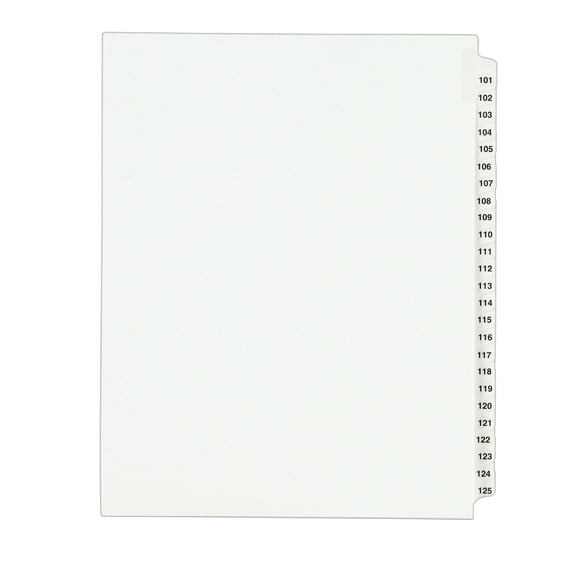 Avery Legal Dividers, Standard Collated Sets, 101-125 Tab Set (01334 ...