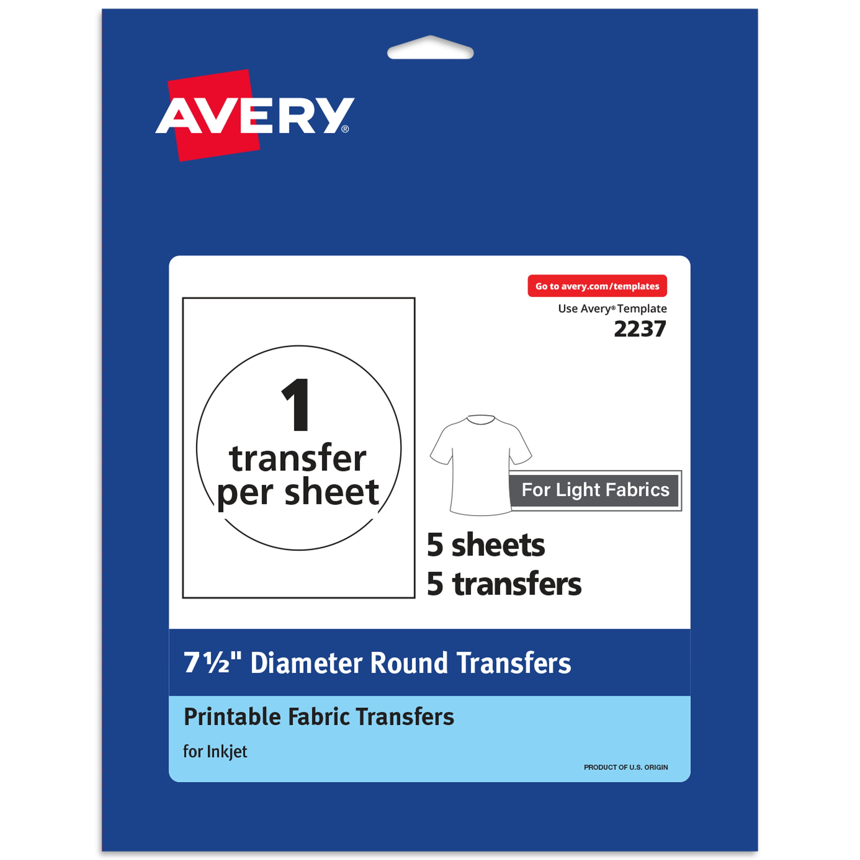 Avery Light Fabric Transfers, 7.5" Diameter Circles, 6ct (02237 ...