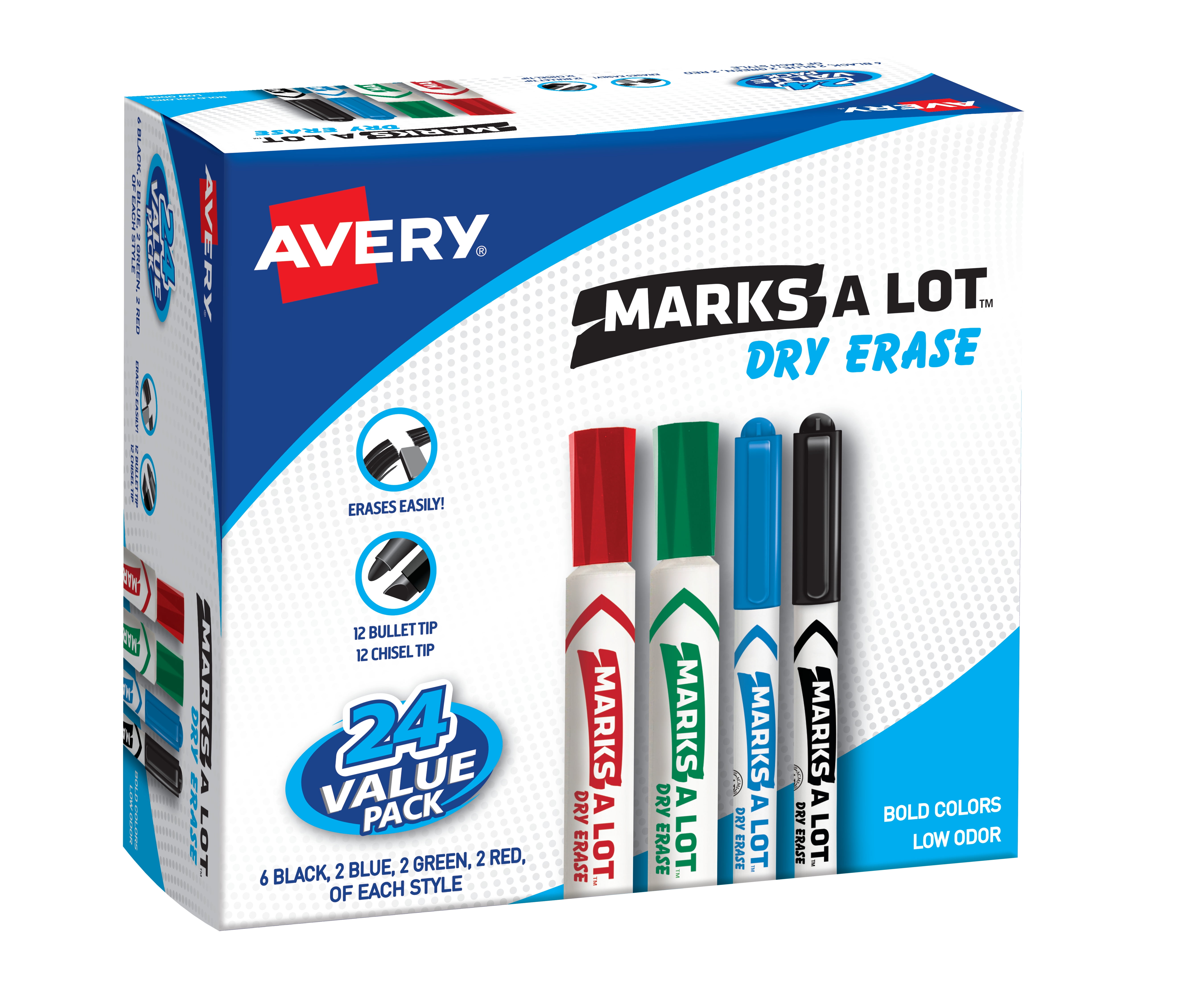 Avery Marks A Lot Dry Erase Markers, Desk/Pen-Style, 24 Assorted ...