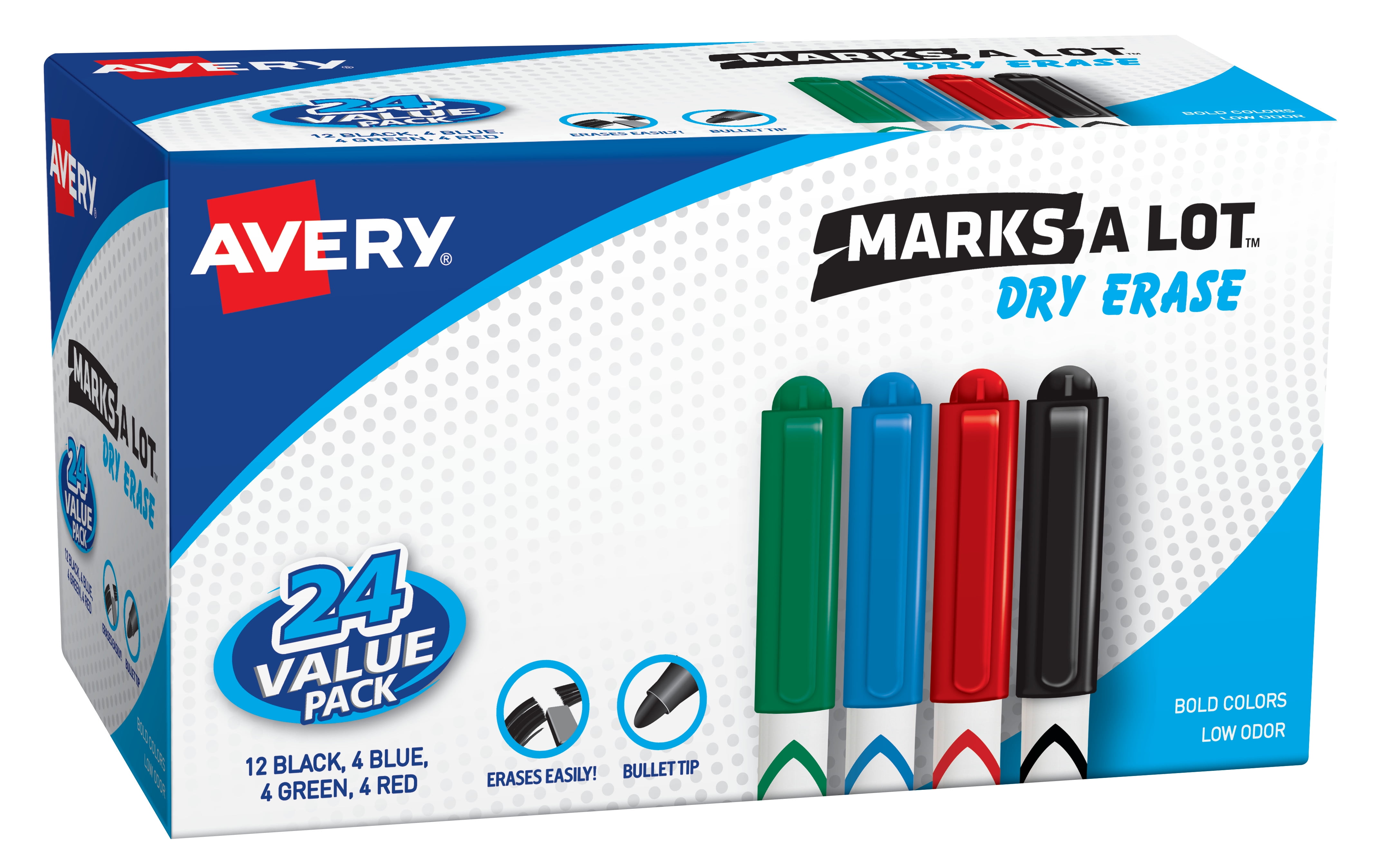 Avery Marks A Lot Dry Erase Markers, Pen-Style, 24 Assorted Markers ...