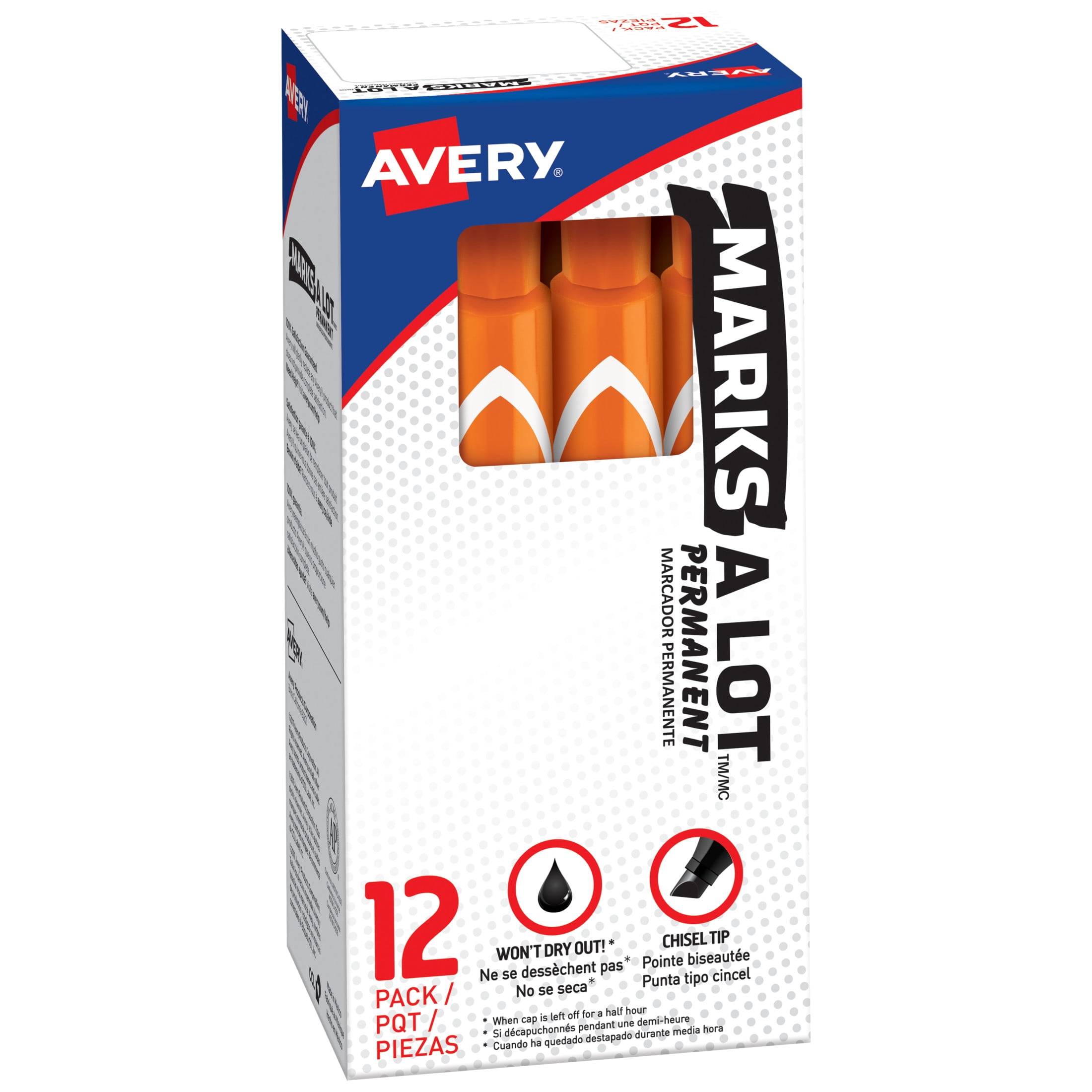 Avery Marks A Lot Permanent Markers, Large Desk-Style, 12 Orange (08883 ...