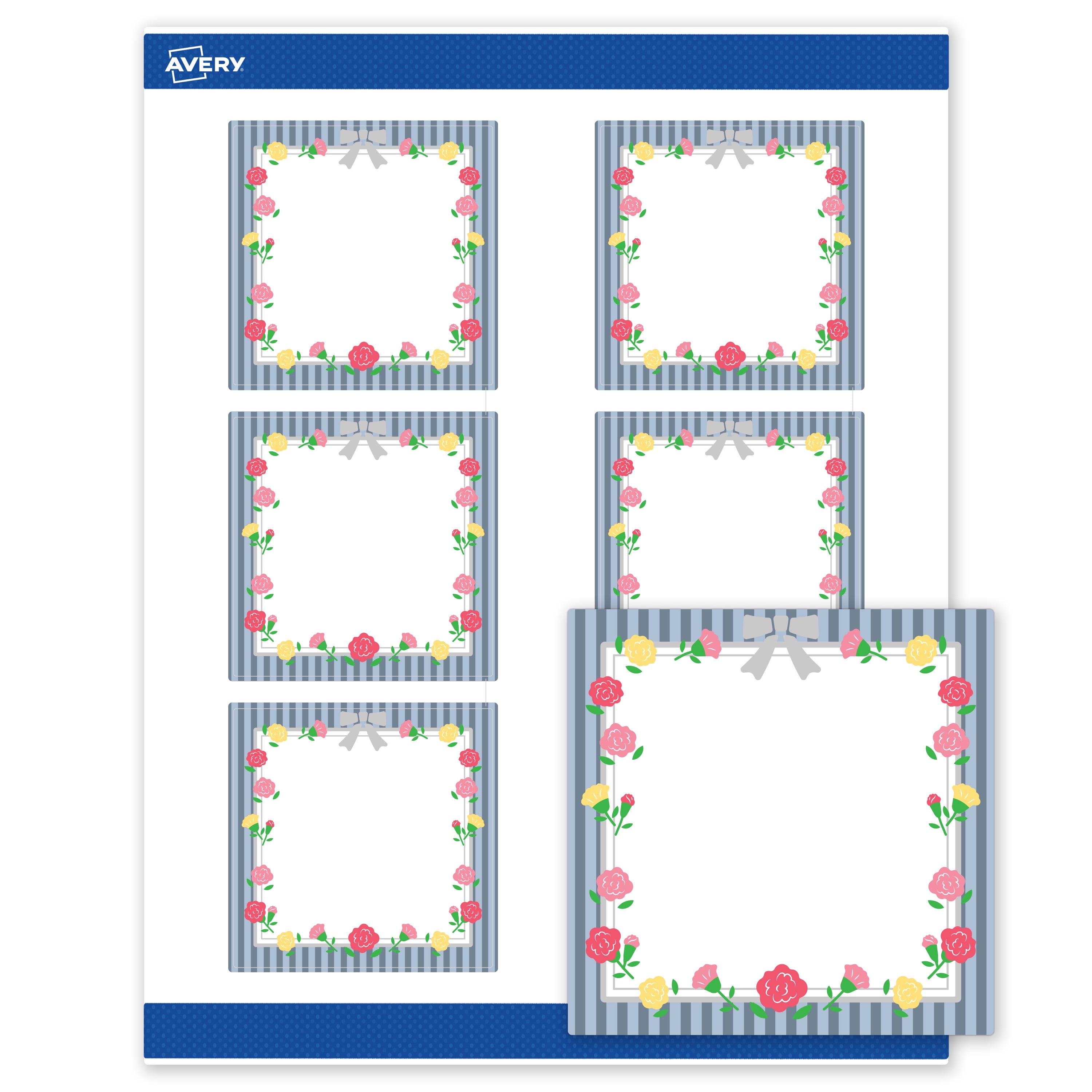 Avery® Matte 3" x 3" Labels, Silver Ribbon w/Roses, 60ct - Walmart.com