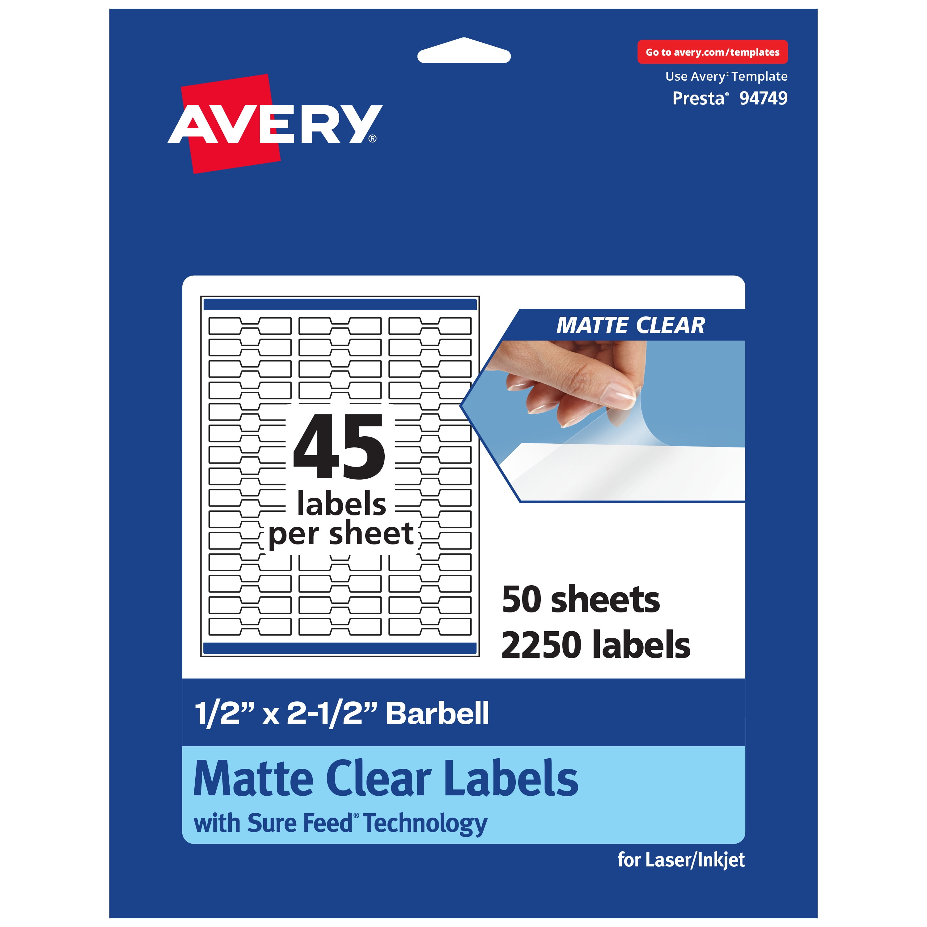 Avery Matte Clear Barbell Labels, 1/2" x 2-1/2", 2,250 Total - Walmart ...