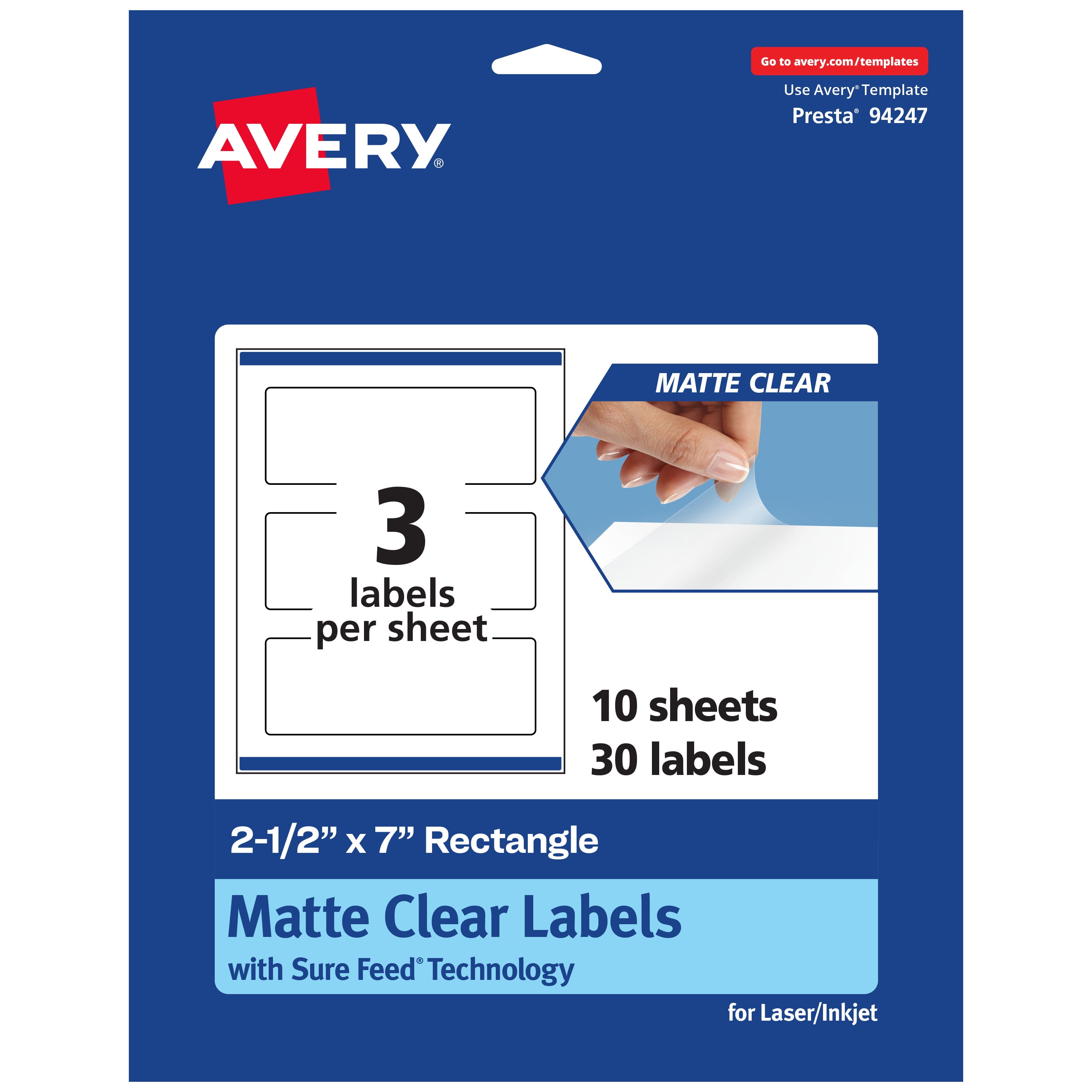 Avery Matte Clear Rectangle Labels, 2-1/2" x 7", 30 Total - Walmart.com