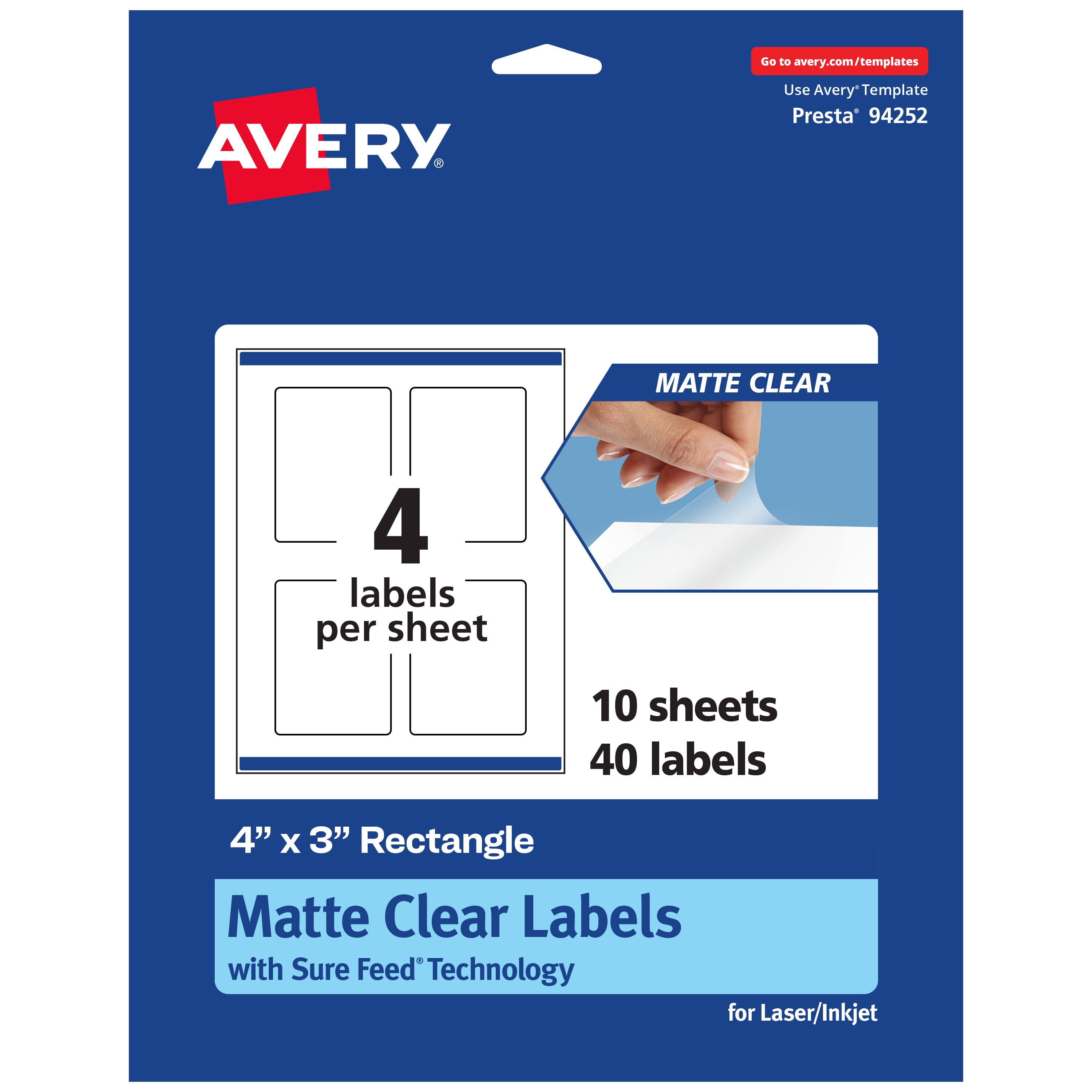Avery Matte Clear Rectangle Labels, 4" x 3", 40 Total - Walmart.com