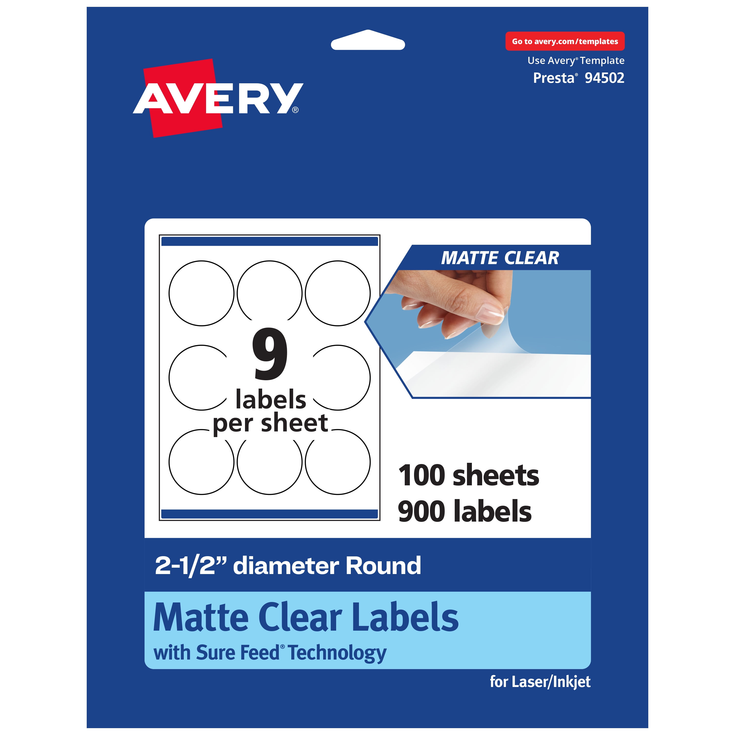 Avery Matte Clear Round Labels, 2-1/2" Diameter, 900 Total - Walmart.com