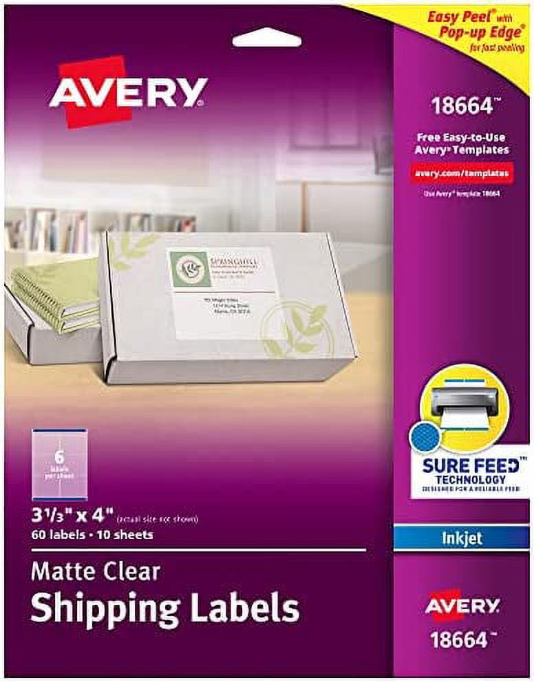 Avery Matte Frosted Clear Address Labels for Inkjet Printers, 3-1/3" x ...